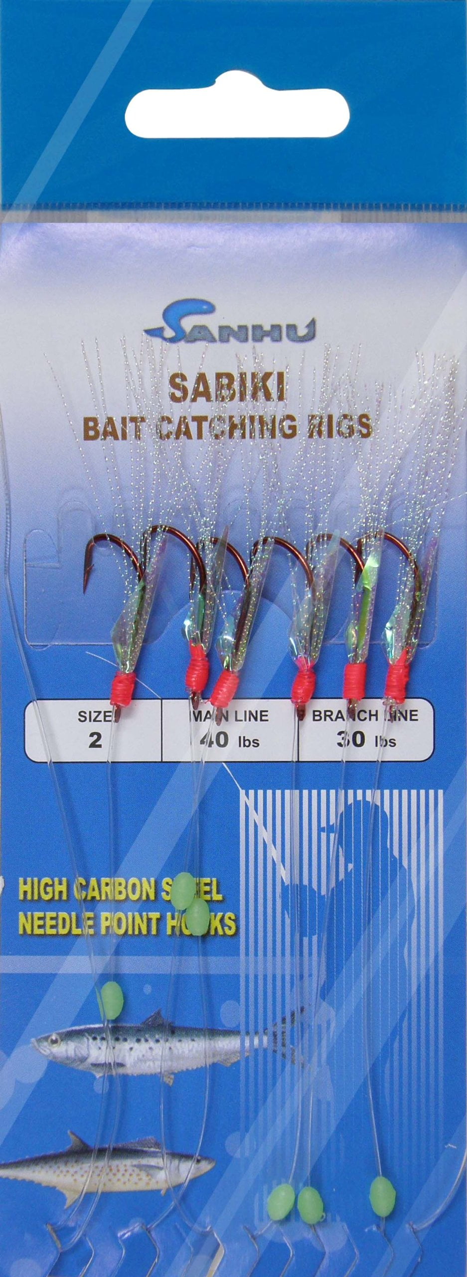 Sanhu Bait Rigs, Red Hook #2, Sabiki Saltwater Fishing Rigs, 40 lbs ...