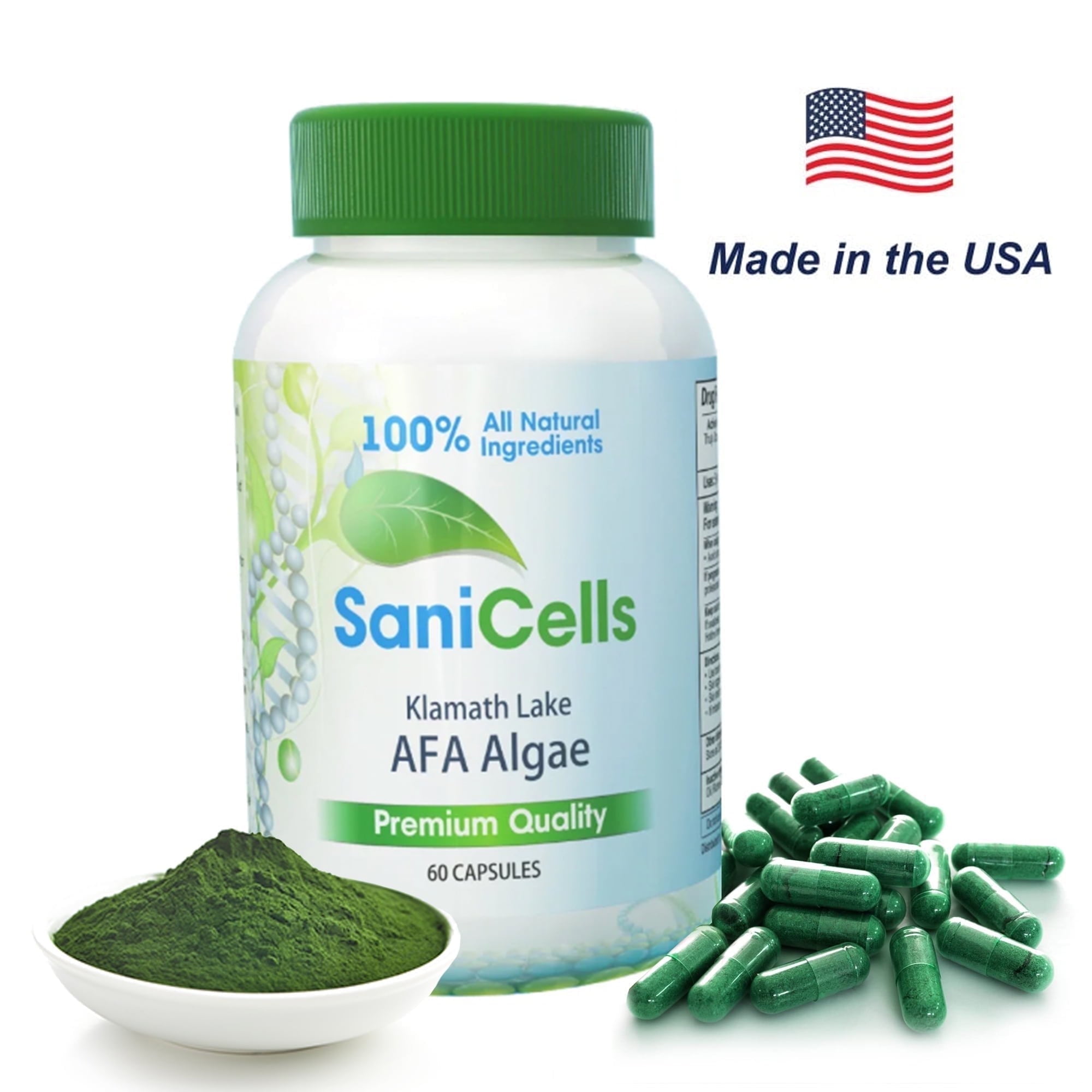 Troya Sani Cells AFA Blue-Green Algae with Spirulina Capsules - Organic ...