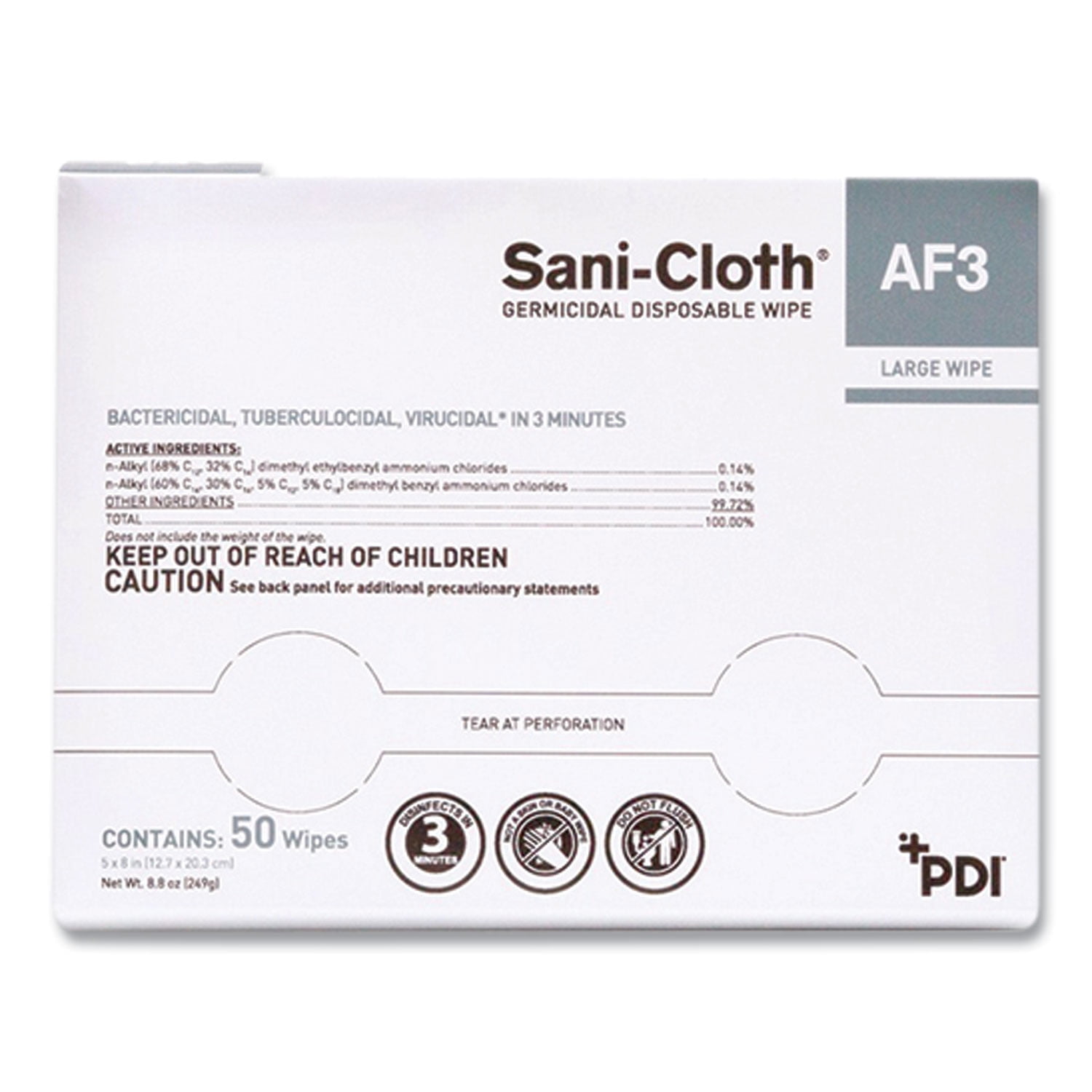 Sani-Cloth AF3 Germicidal Disposable Wipes, Large, 1-Ply, 8" x 5 ...