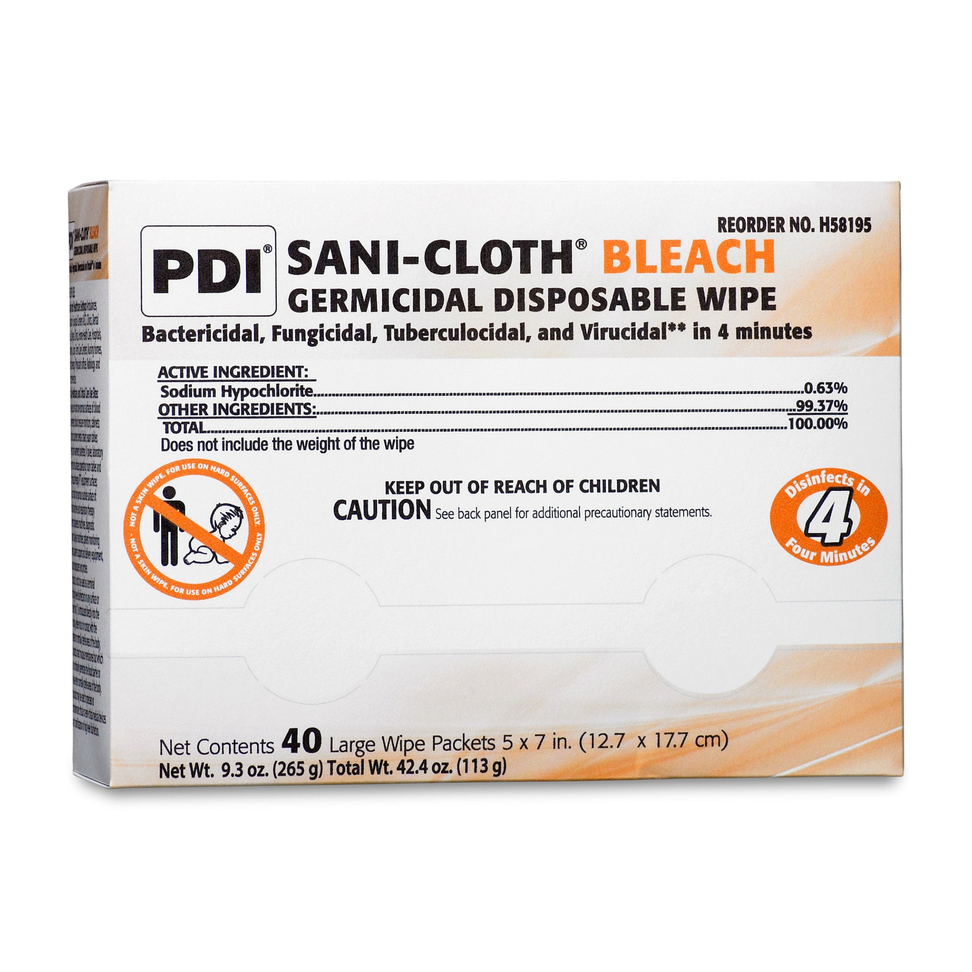 Sani-Cloth Bleach Wipes Disinfecting Surface Cleaner, 5 in x 7 in, 40 ...