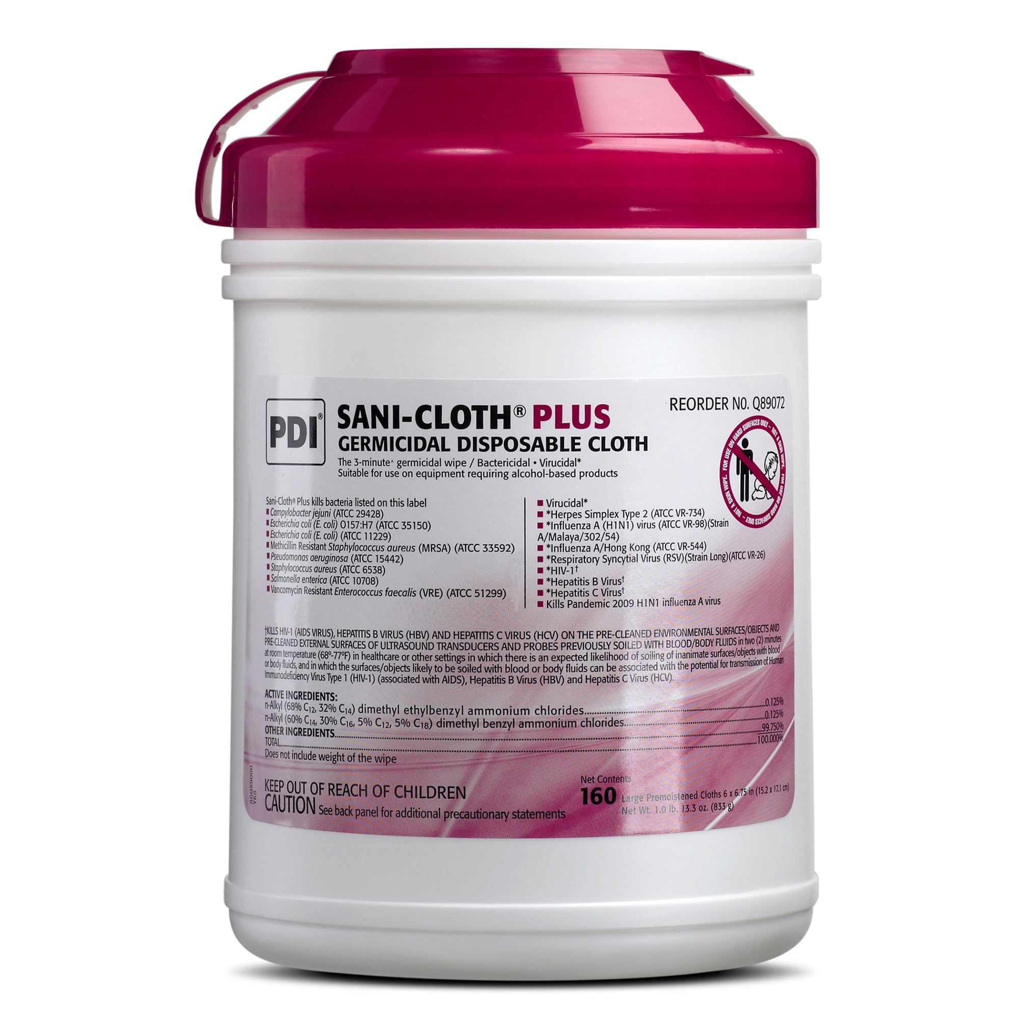 Sani-Cloth Plus Surface Disinfectant Wipes, Disposable Germicidal, 160 ...