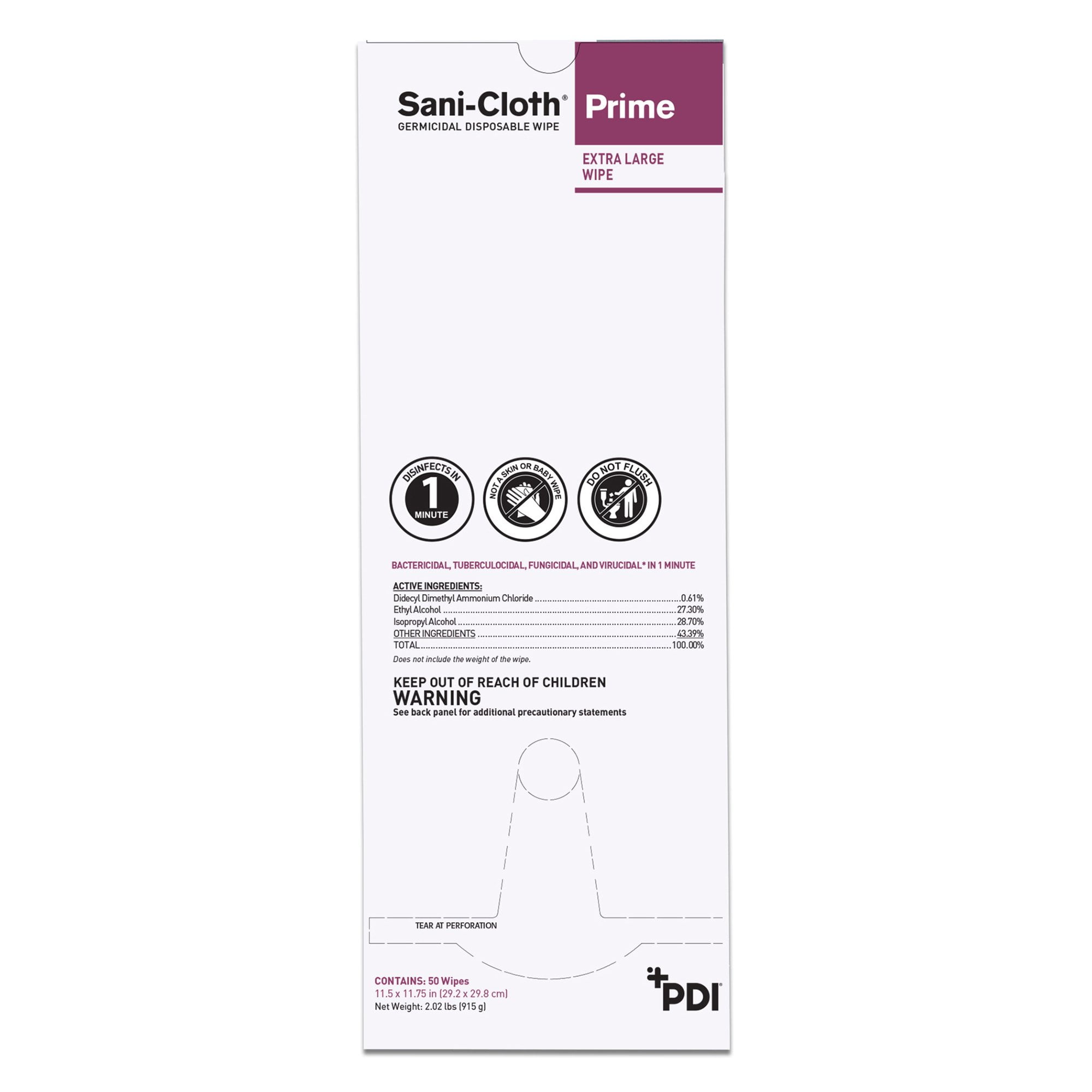 Sani-Cloth Prime Surface Disinfectant Cleaner Wipe Individual Packet Alcohol Scent 50 Ct U13195 ...