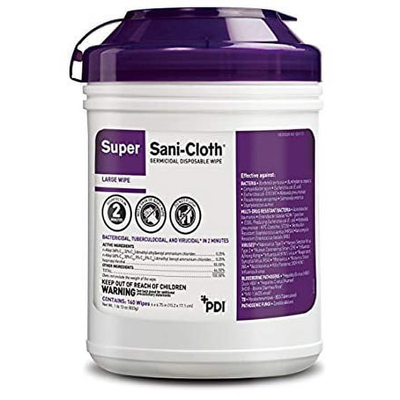 Sani-Cloth Q55172 Super Wipes, Surface Disinfectant, Large Size, 160 ...