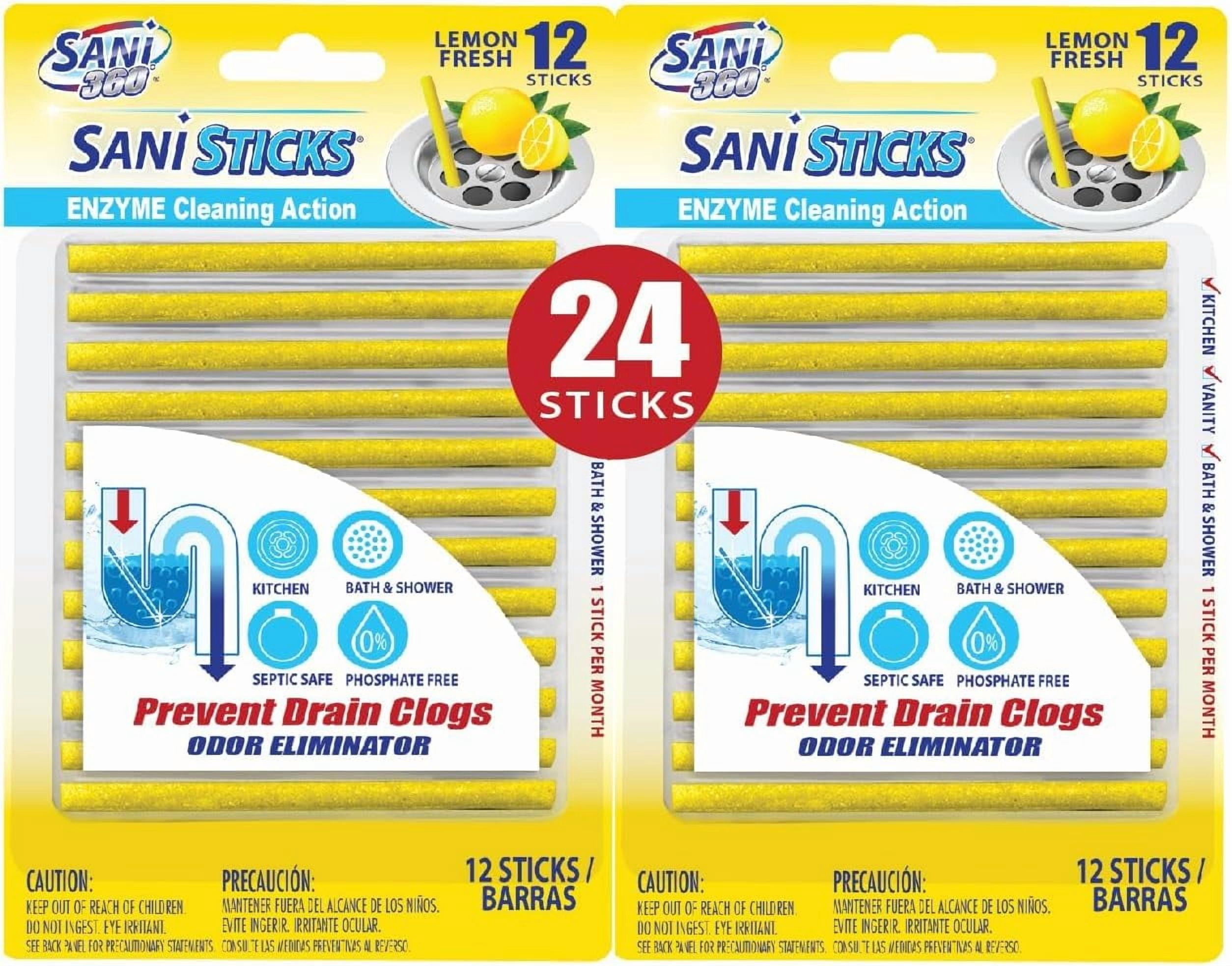 Sani Sticks Drain Cleaner and Deodorizer, 24 Count, Lemon Scent Enzyme ...