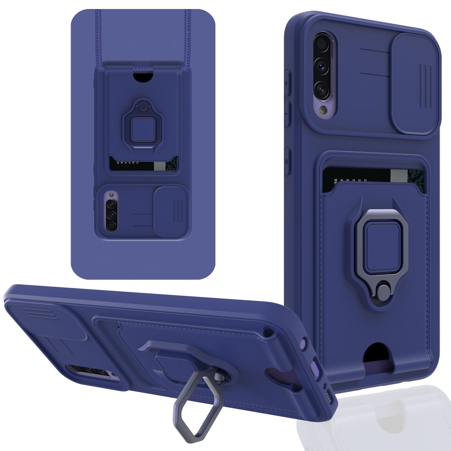 SaniMore For Samsung Galaxy A50 & A50S Case with Crossbody Strap & Card Holder Ring Kickstand ...