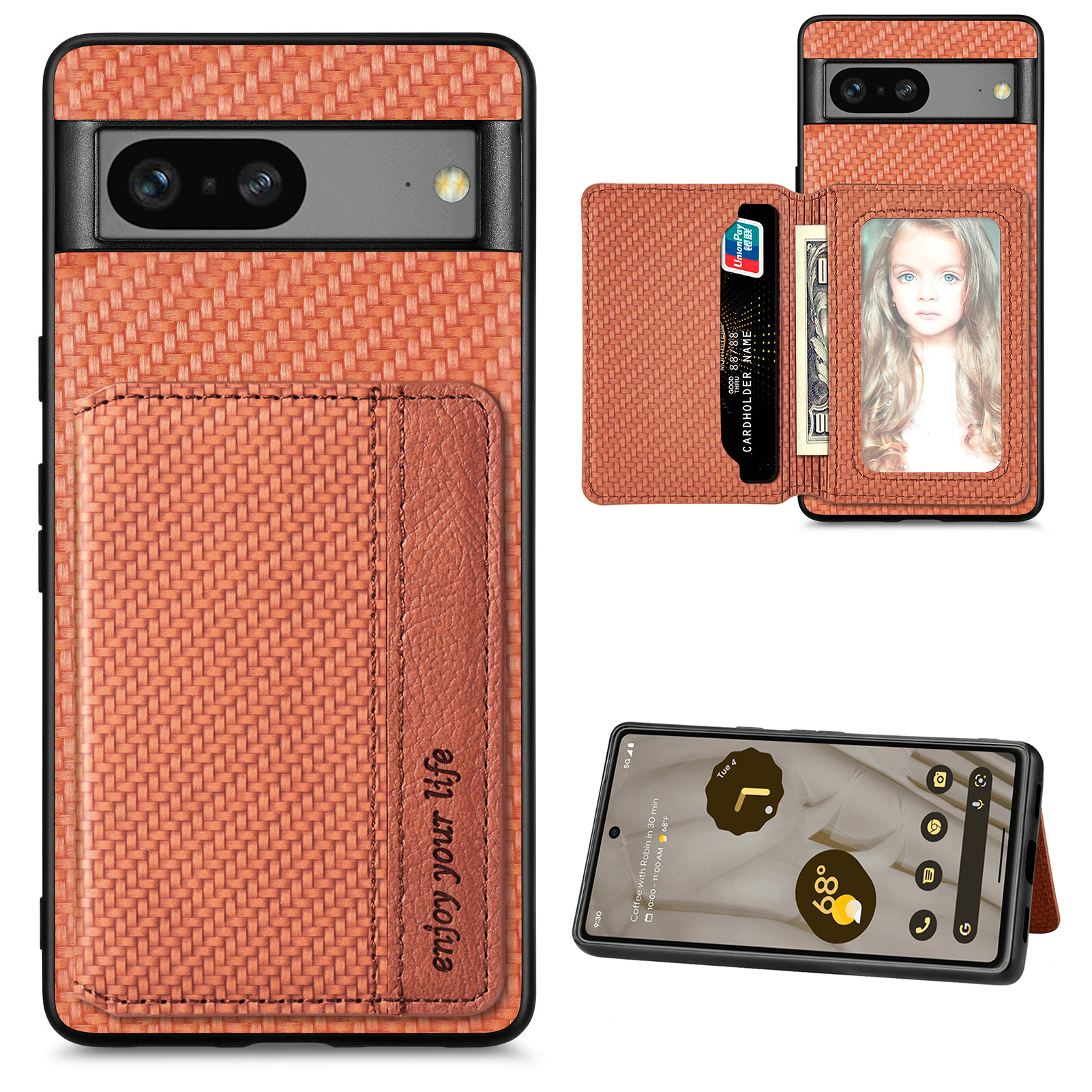 SaniMore for Google Pixel 7A (6.1" 2023) Case, PU Leather Carbon Fibre Pattern, Flip Wallet Card ...