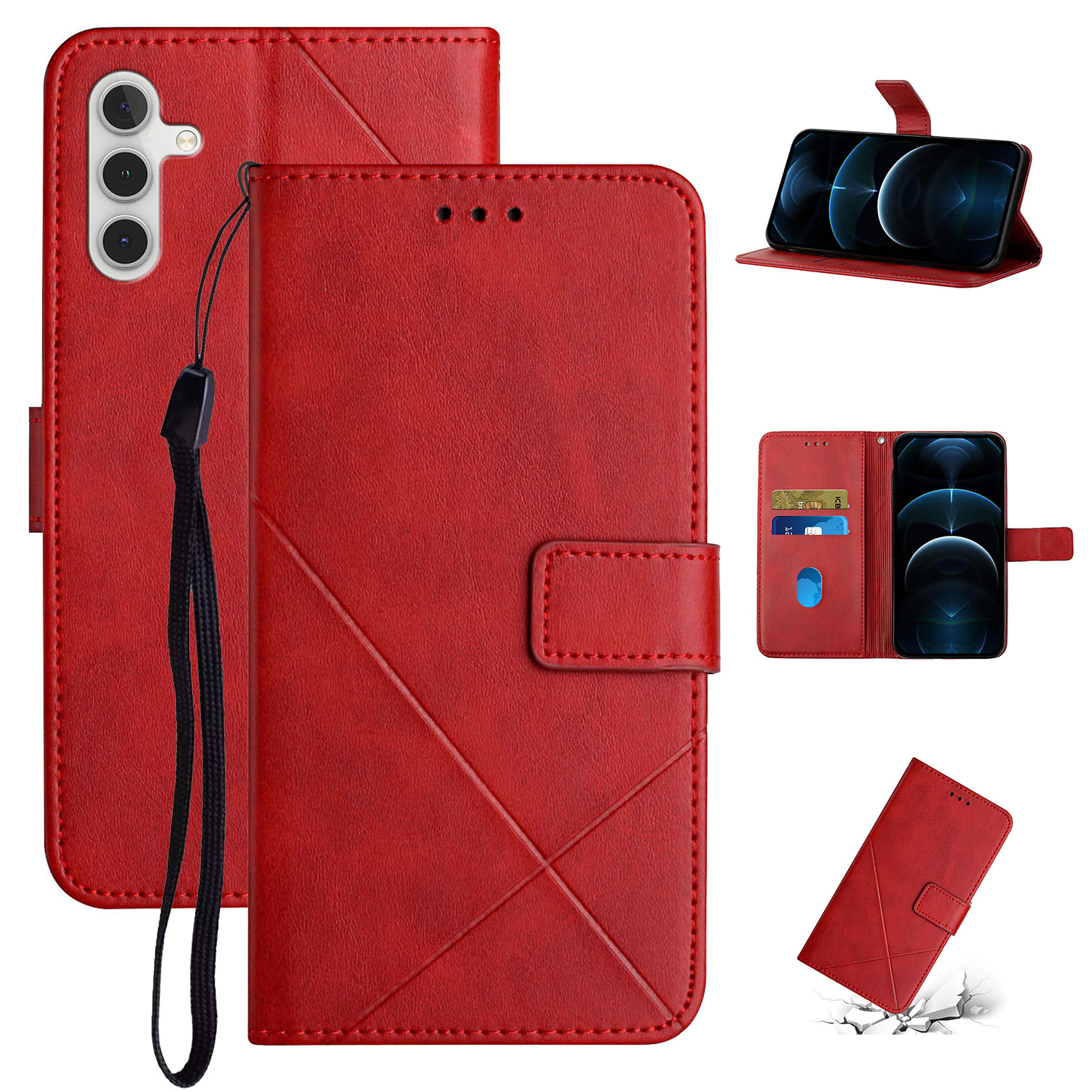 SaniMore for Samsung Galaxy A05S Wallet Case with Wrist Strap Magnetic Clasp, Card Slots PU ...