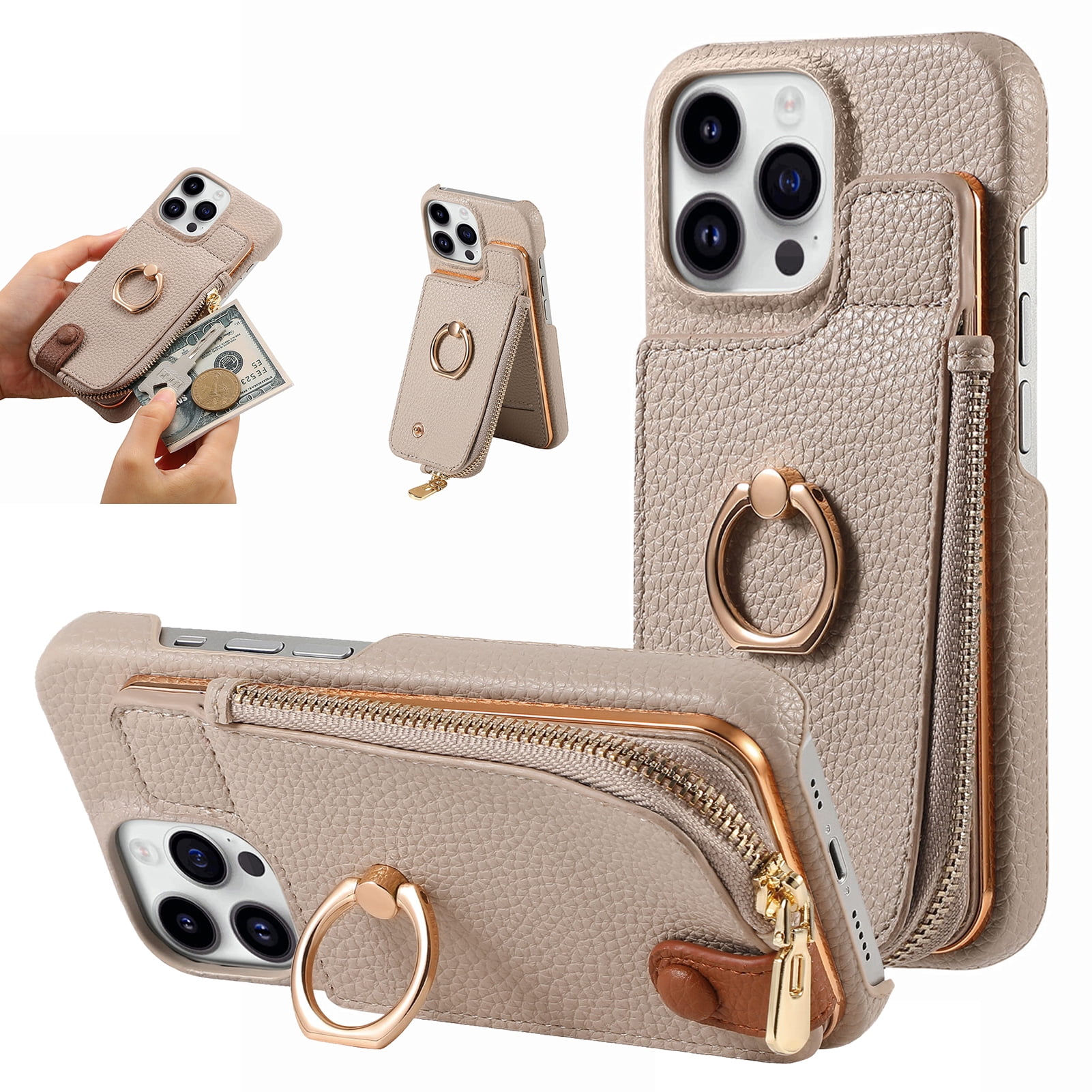SaniMore for iPhone 15 Pro Max Case, PU Leather Zipper Purse RFID ...