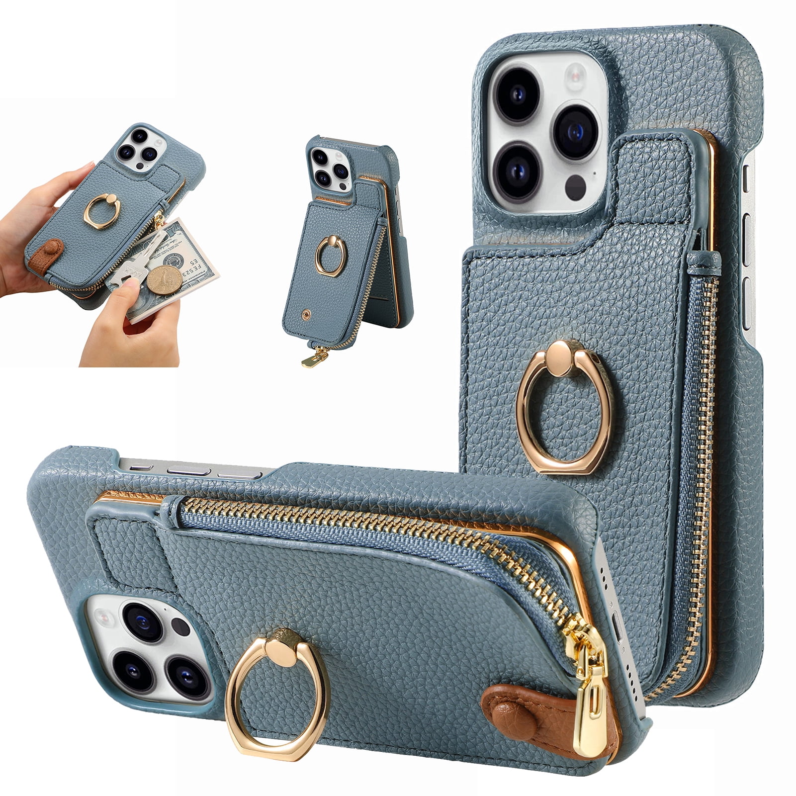 SaniMore for iPhone 15 Pro Max Case, PU Leather Zipper Purse RFID ...