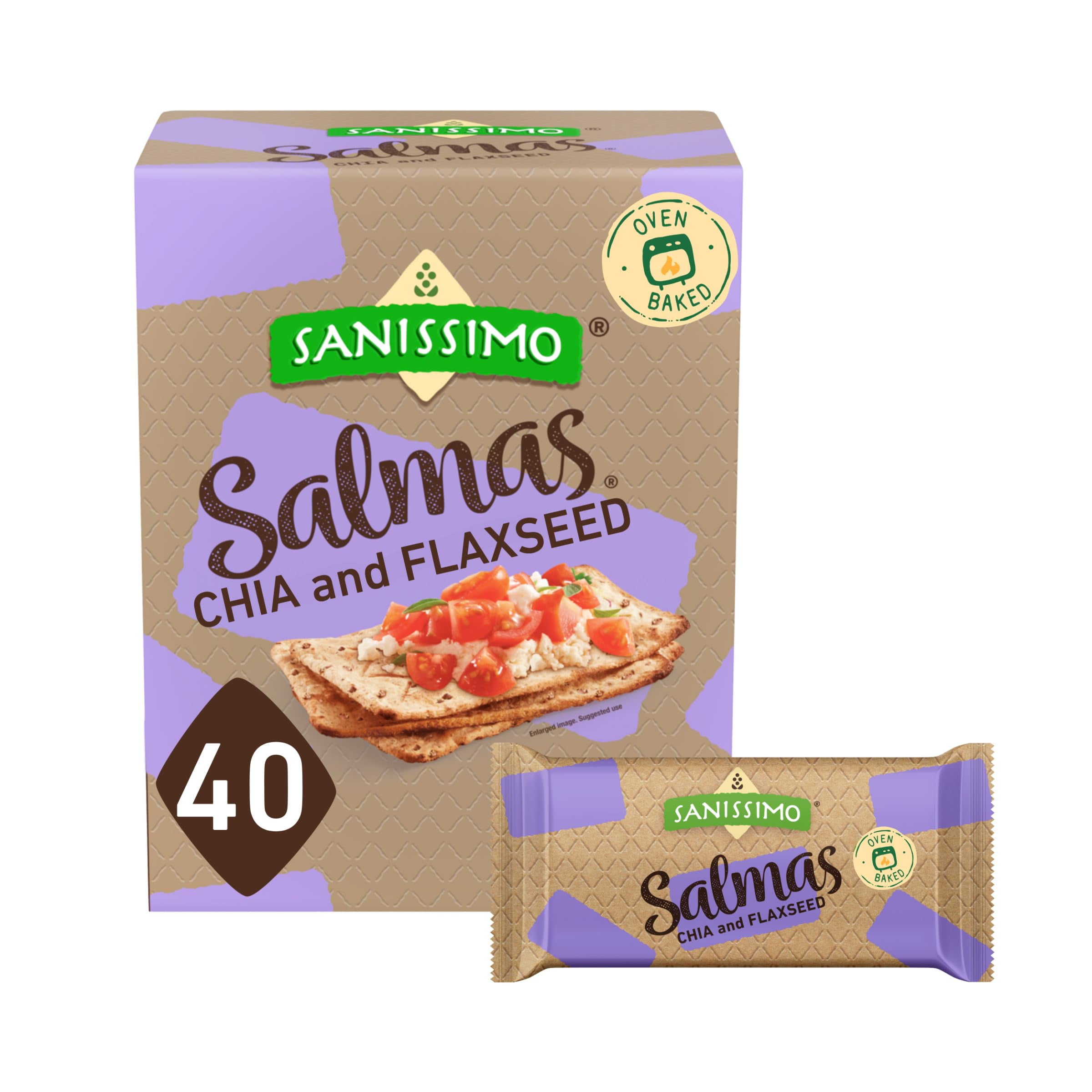 Sanissimo Salmas Chia & OIF8 Flaxseed, 40 Packs of 3 Crackers, Oven ...