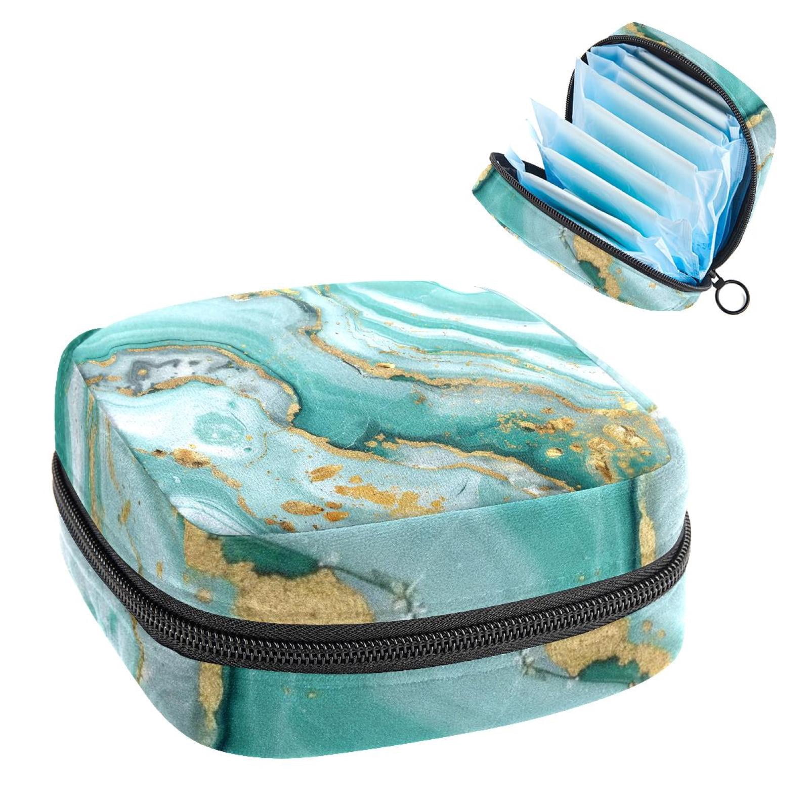 Sanitary Napkin Storage Bag, Gold Glitter and Green Marble Portable ...