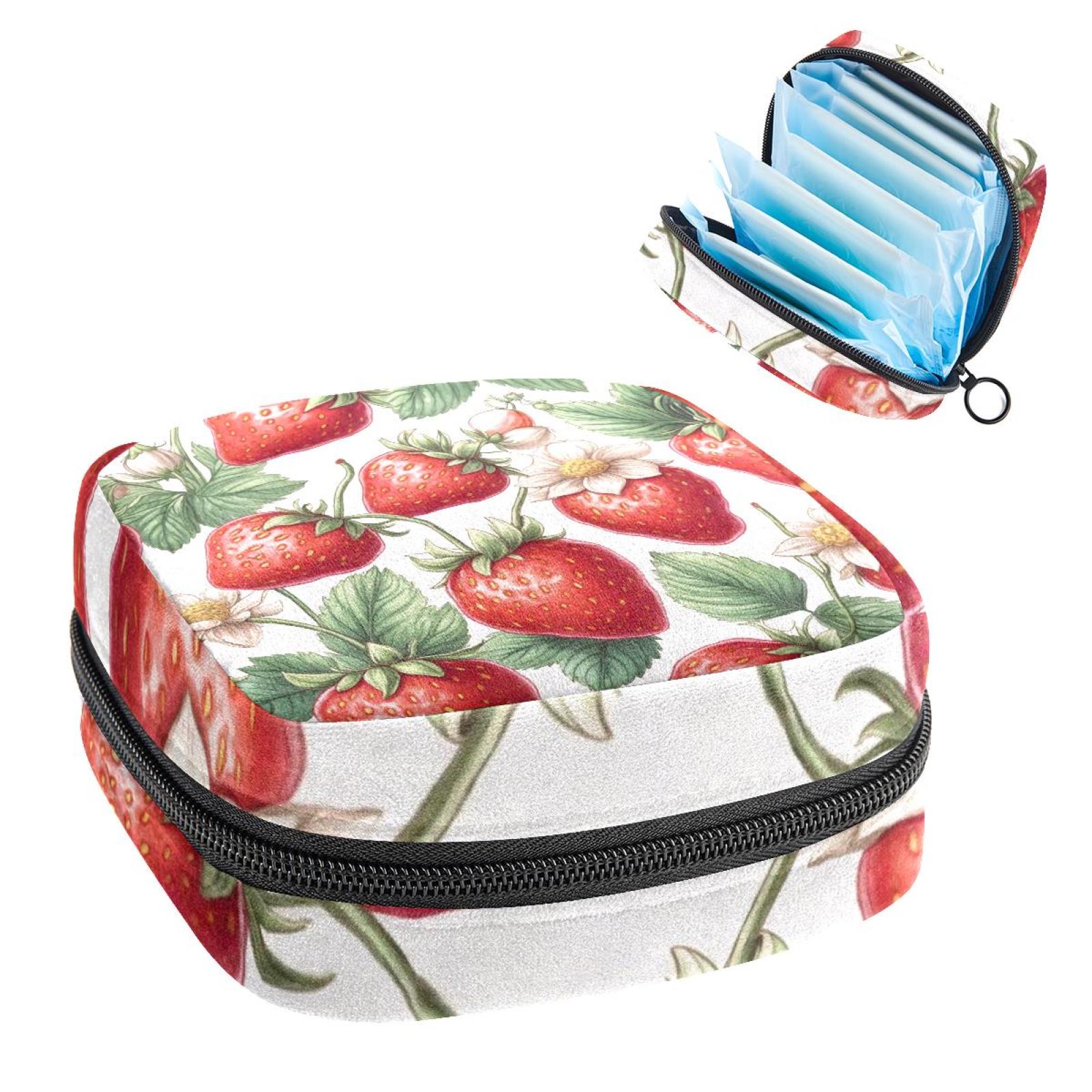 Sanitary Napkin Storage Bag, Red Strawberry Berry Seamless Pattern ...