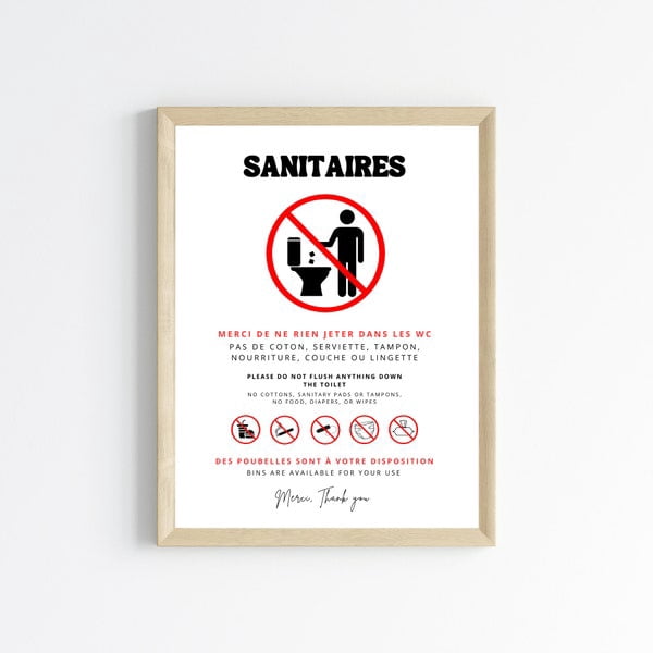 Sanitary Poster - Do Not Flush Anything Down The Toilet In French And ...