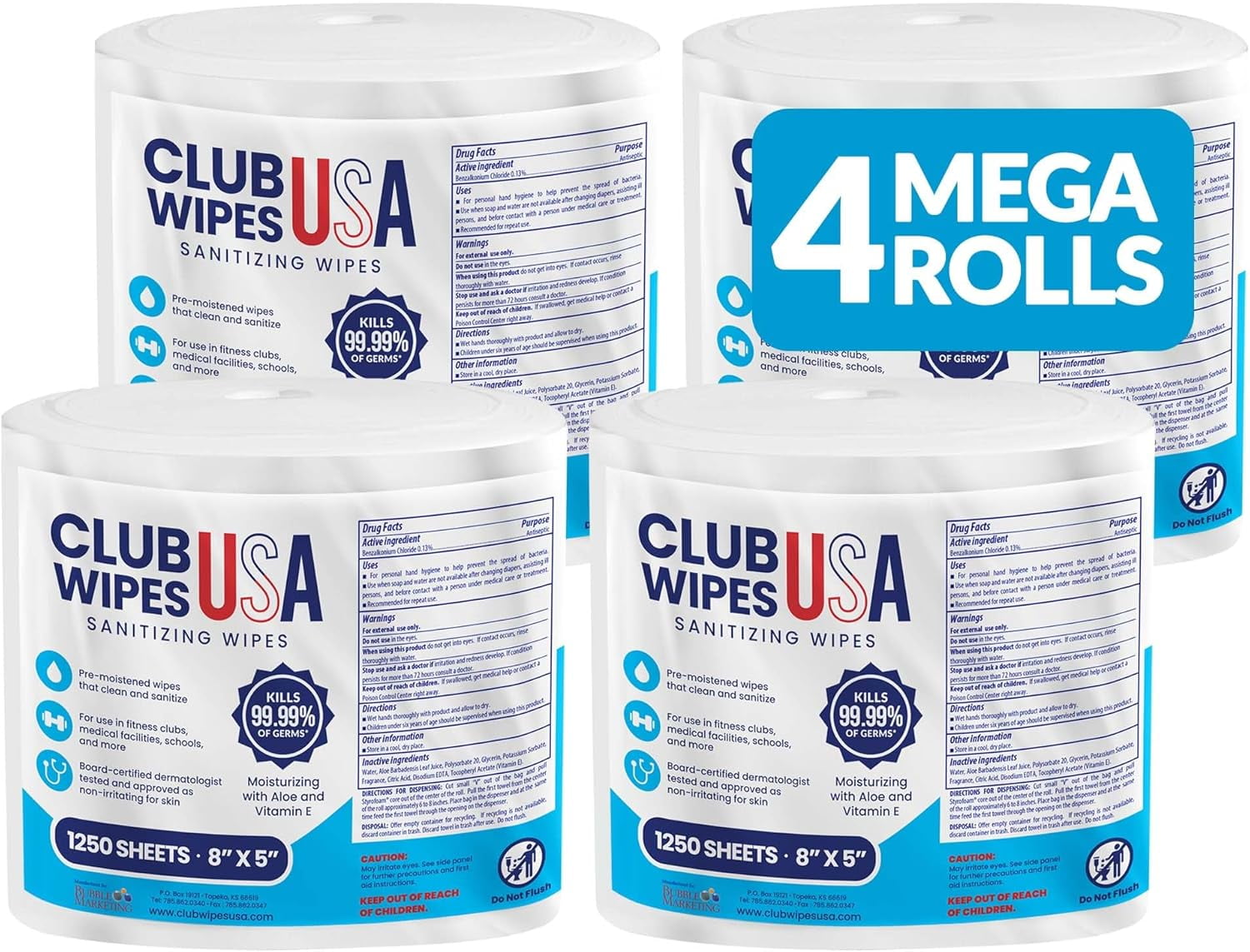 Sanitizing Wipes: 5000 Unscented Wipes (8" x 5"): 4 Refill Mega Rolls ...