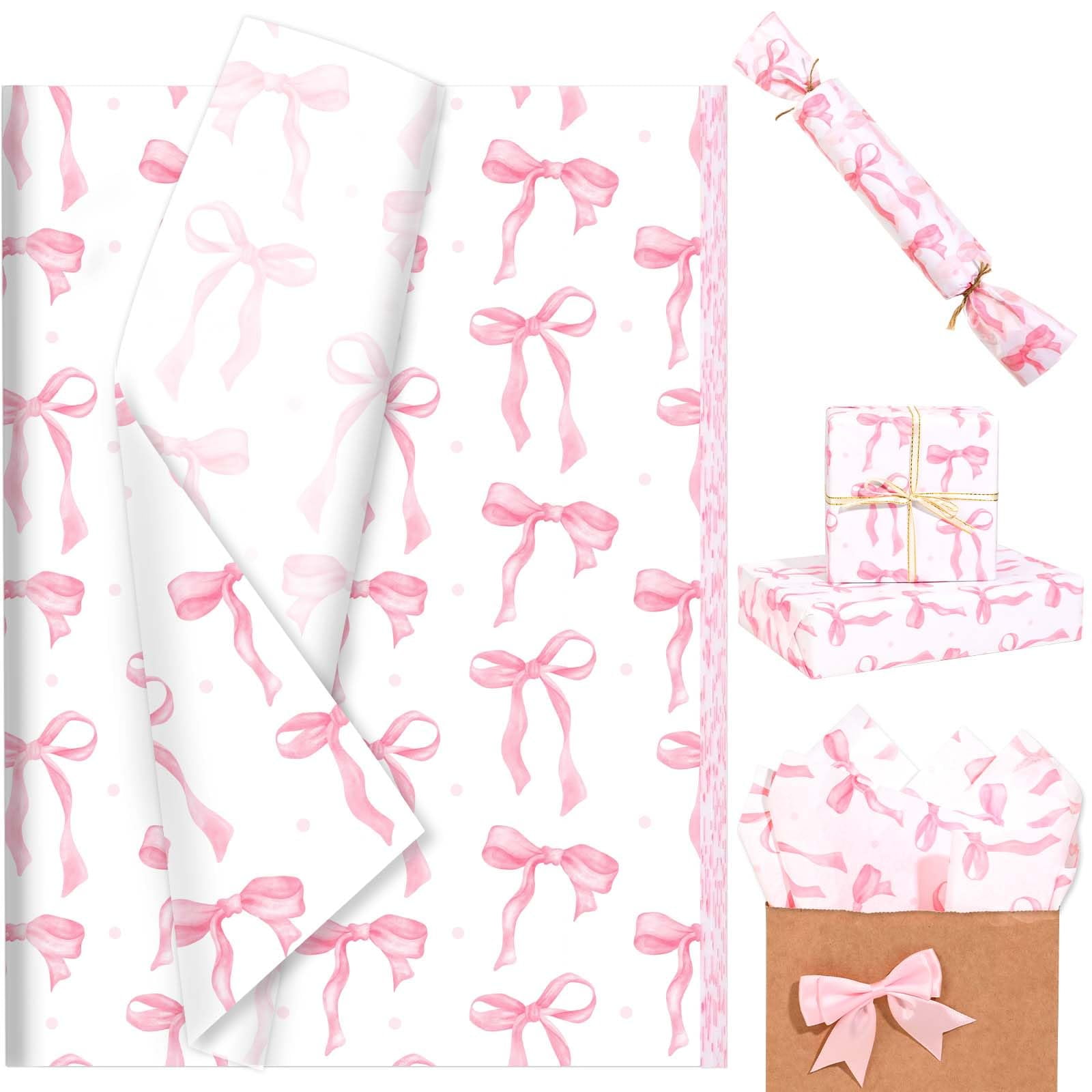 Sanixin 100 Sheets 20 DHF10 * 14 Inches Pink Bow Tissue Paper for Gift ...