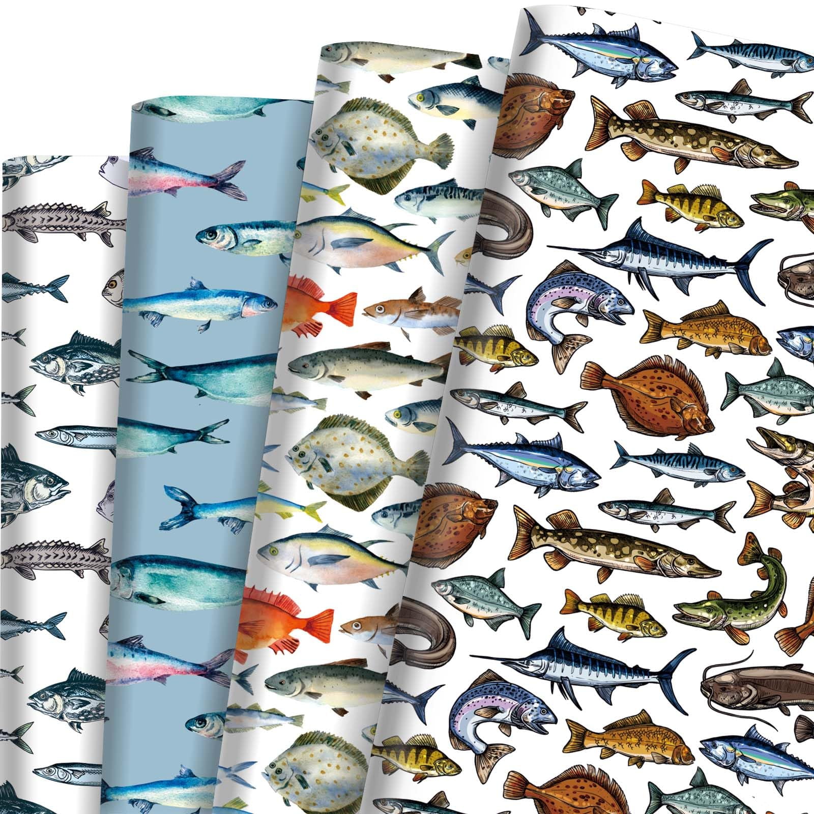 Sanixin 12 Sheets 28 * 20 Inches Fishing Gift Wrapping Paper Colorful ...