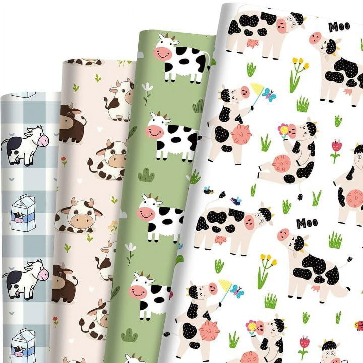 Sanixin 12 Sheets Cow Wrapping Paper Floral Cow Dairy Cattle Farmhouse ...