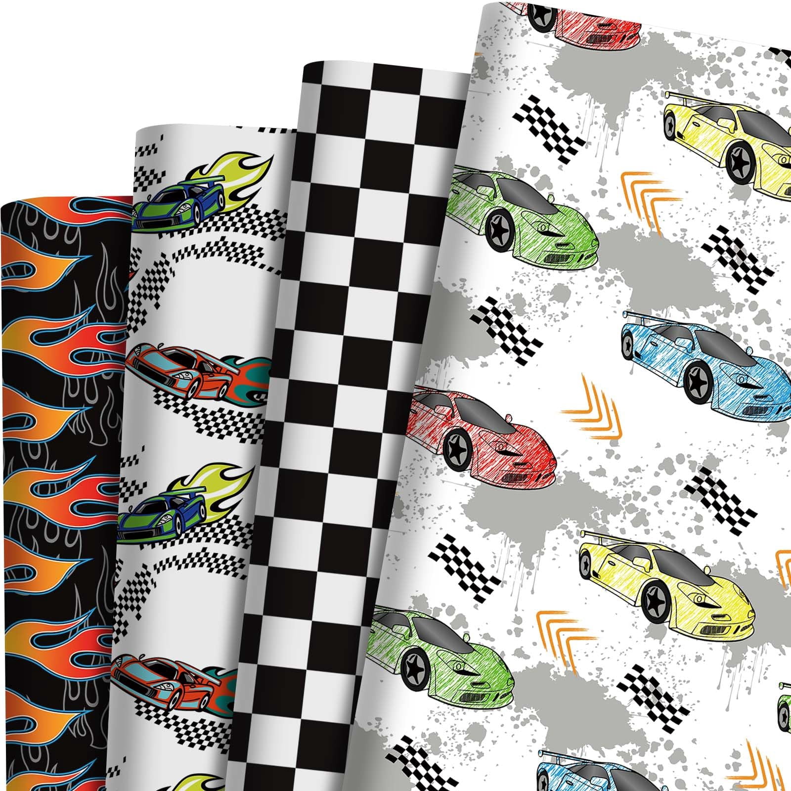 Sanixin 12 Sheets Racing Car Wrapping Paper Black White Checkered Flags ...
