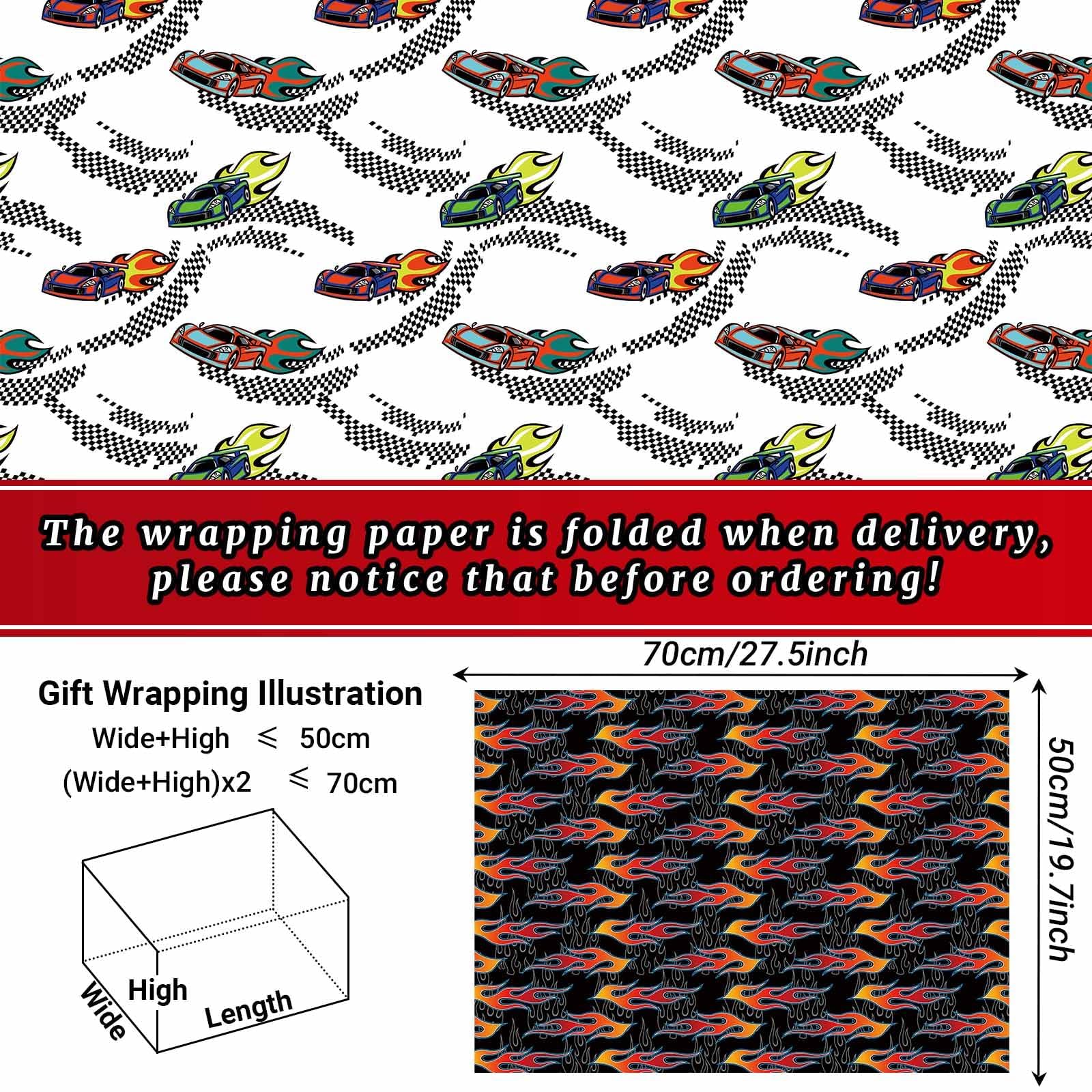 Sanixin 12 Sheets Racing Car Wrapping Paper H2FSDBlack White Checkered ...