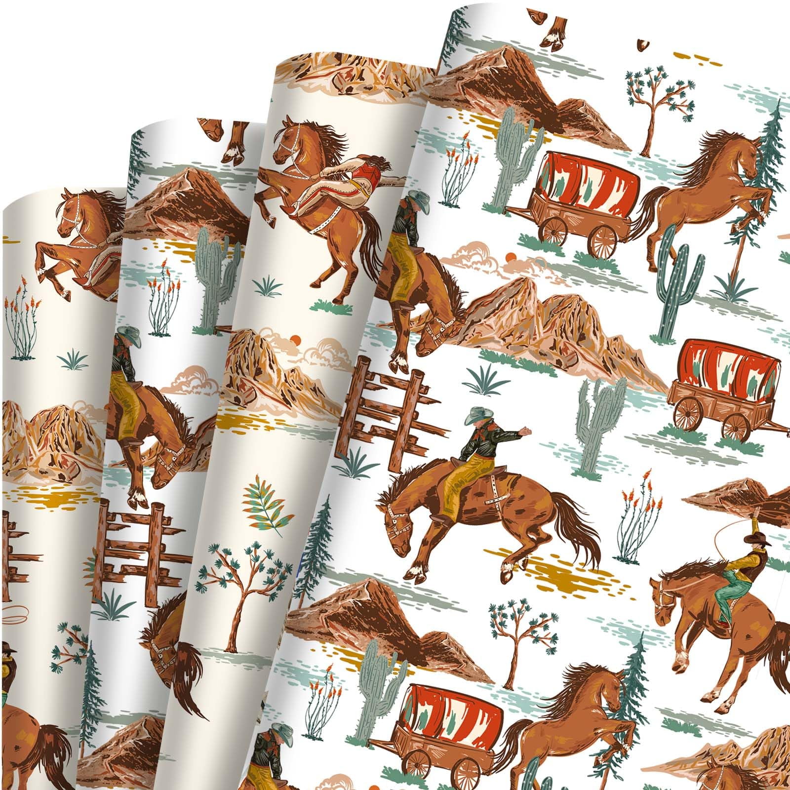 Sanixin 8 Sheets Western MSF2 Cowboy Wrapping Paper Watercolor Wild ...