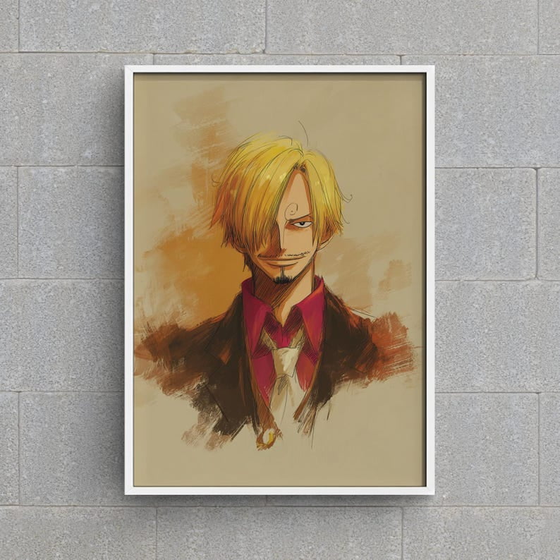 Sanji wall art from One Piece, anime portrait, Straw Hat Pirates chef ...