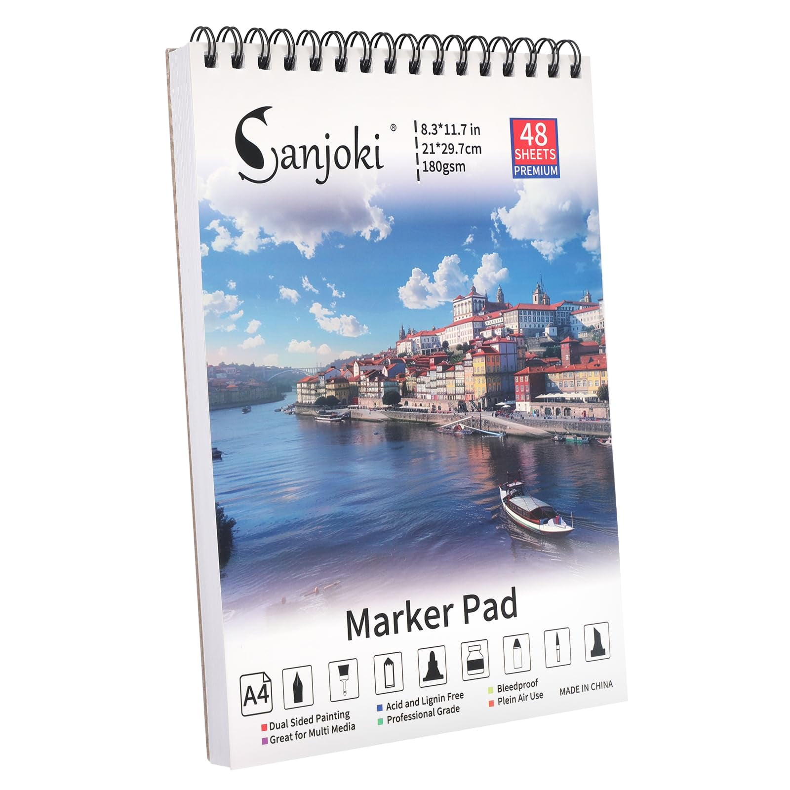 Sanjoki Premium Marker Pad, 48 Sheets, 180gsm, 8.3" x 11.7", Dual Sided ...
