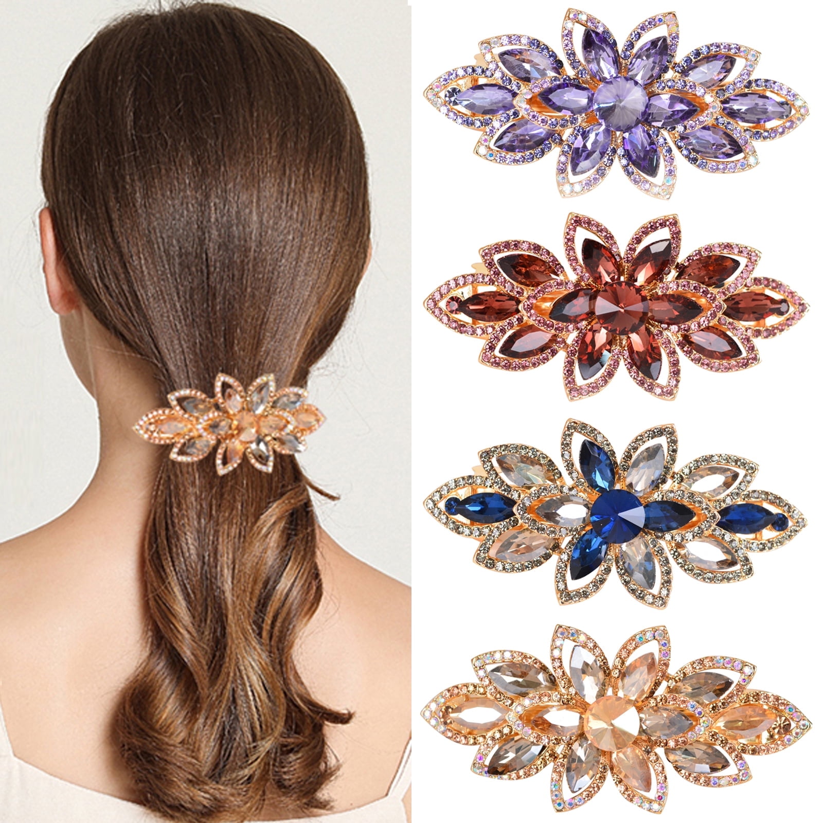 Sankuwen 4 PCS Large Rhinestone Barrettes, Tortoise Shell Hair Clips ...