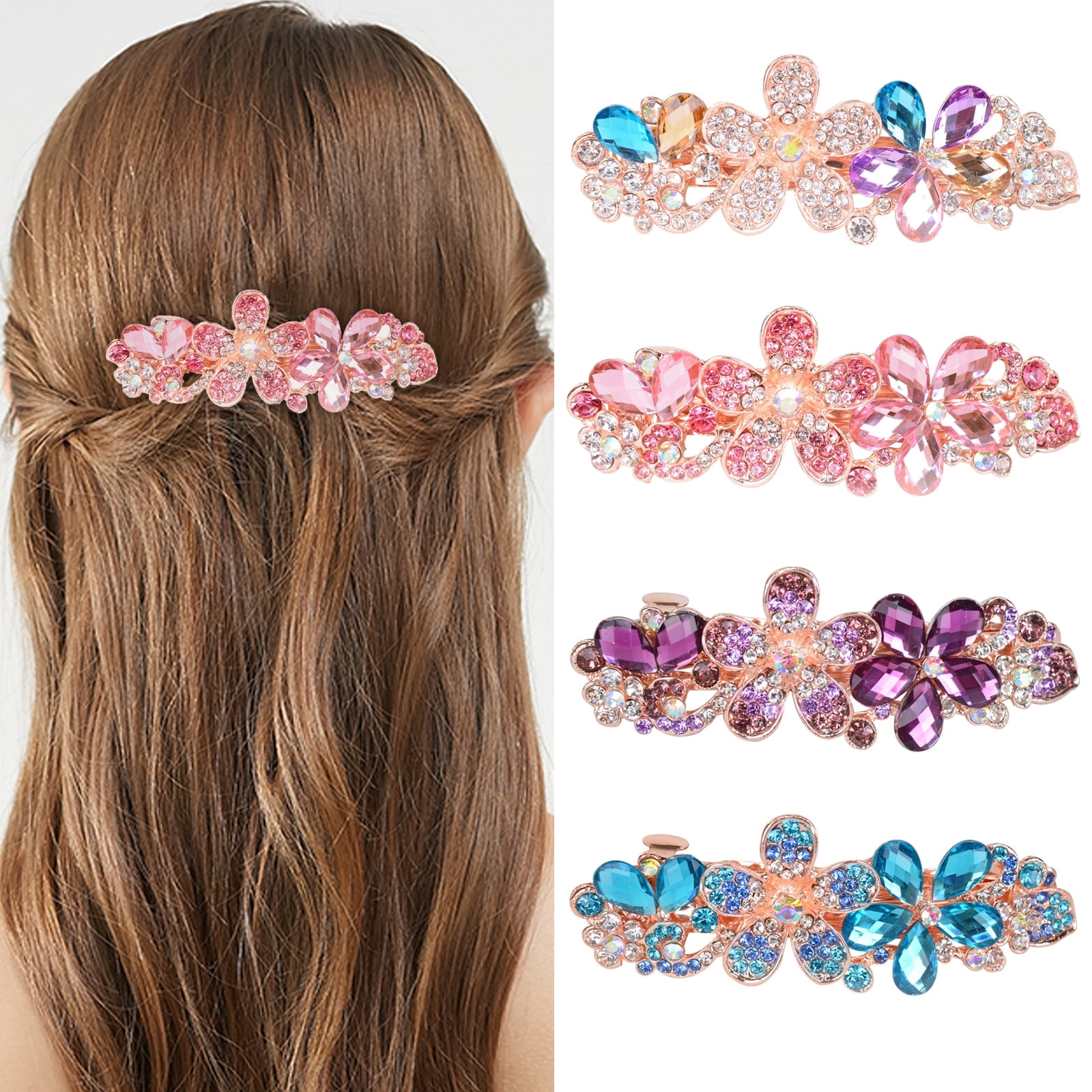 Sankuwen 4 PCS Hair Barrettes for Women Flower Crystal Rhinestones Hair ...