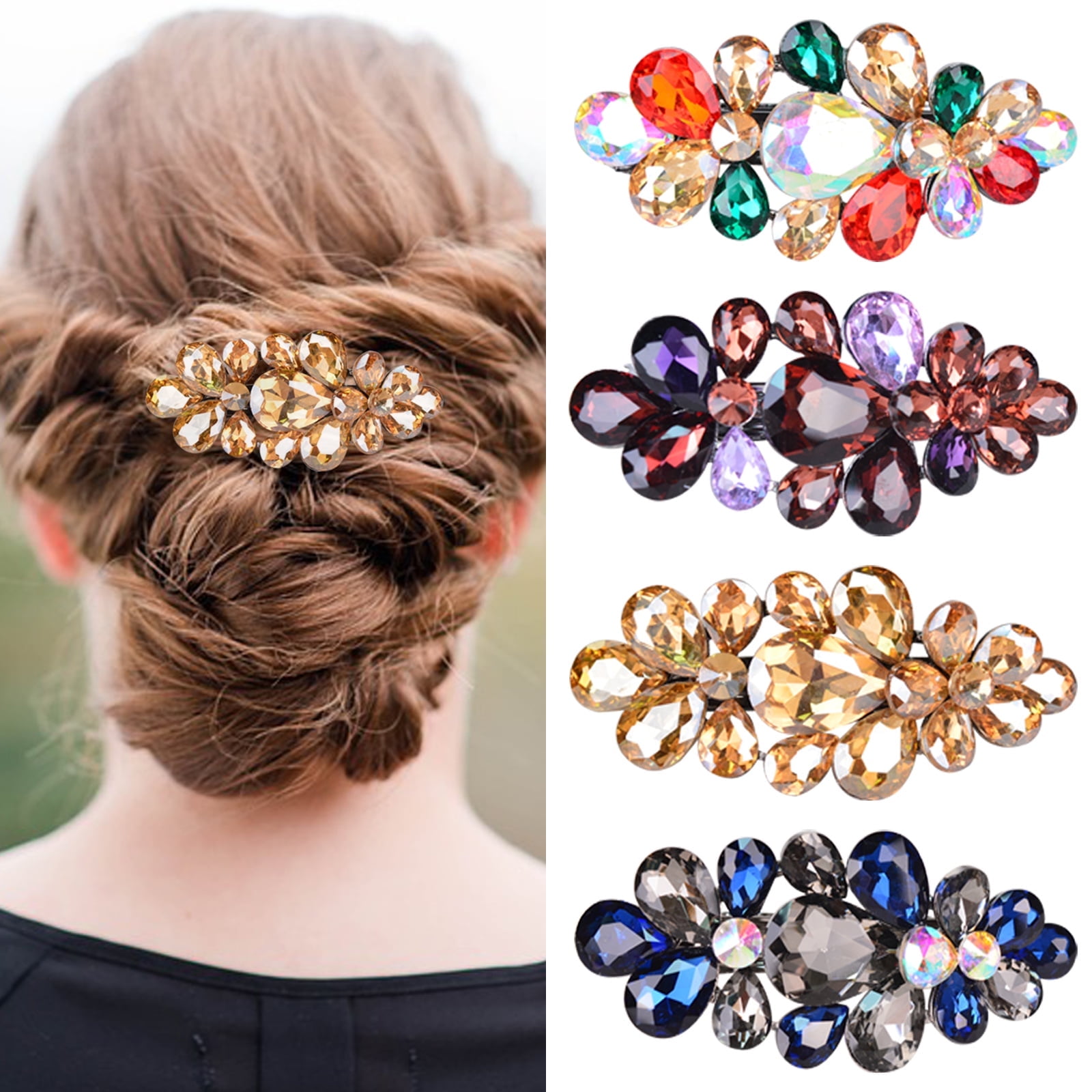 Sankuwen 4 PCS Hair Barrettes for Women Ladies, Flower Crystal ...
