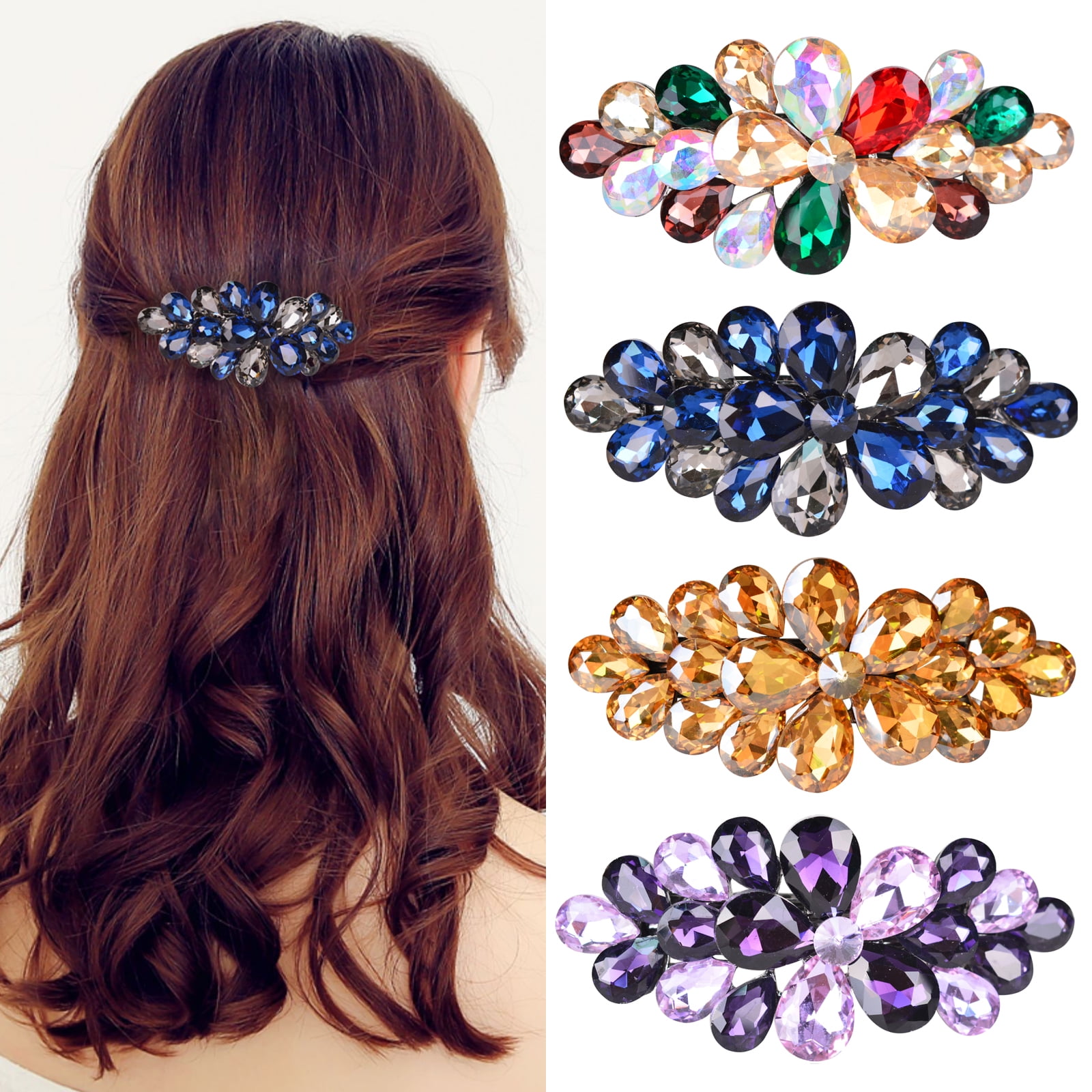 Sankuwen 4 PCS Hair Barrettes for Women Ladies, Flower Crystal ...