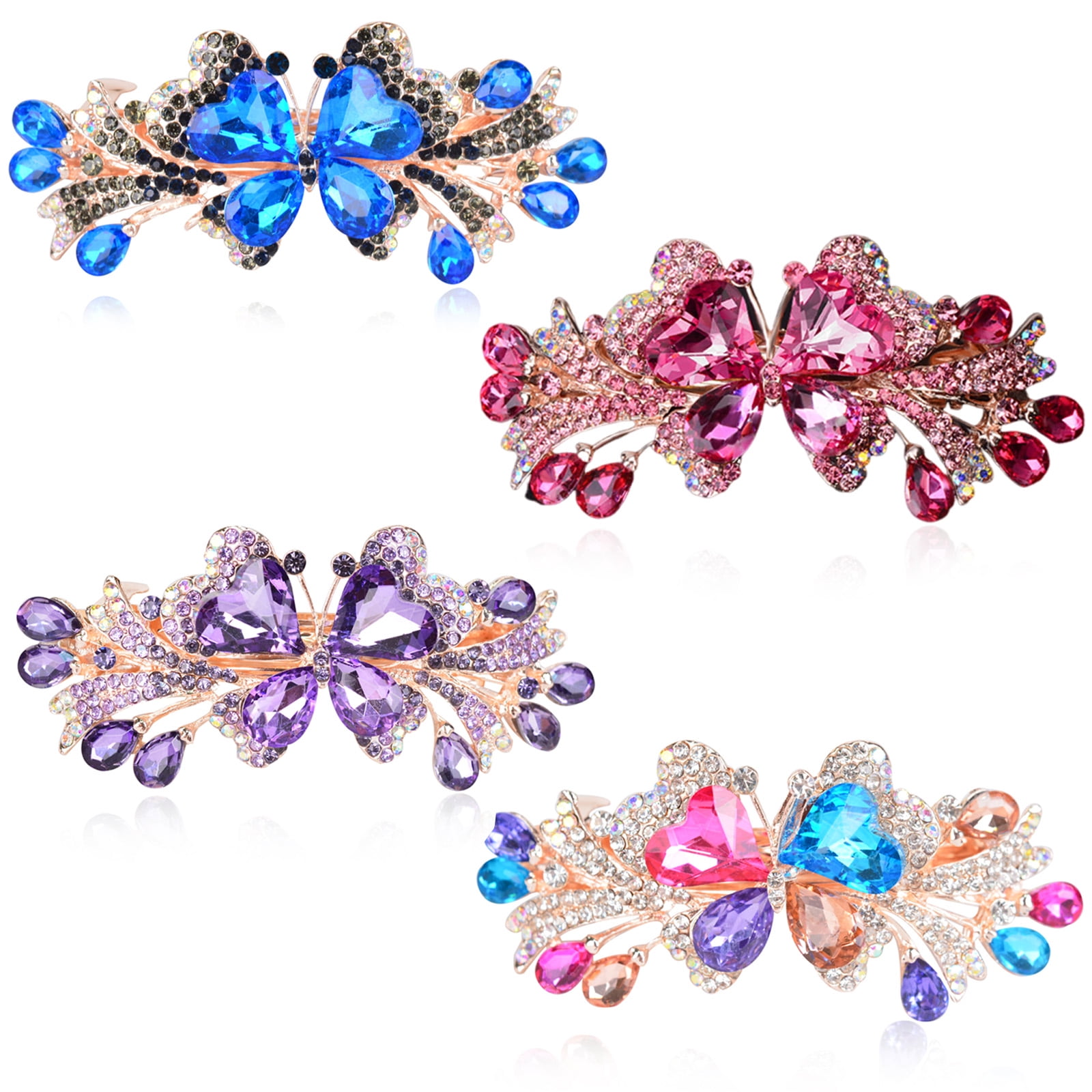 Sankuwen 4 PCS Luxury Butterfly Hair Barrettes Crystal Hair Clip ...