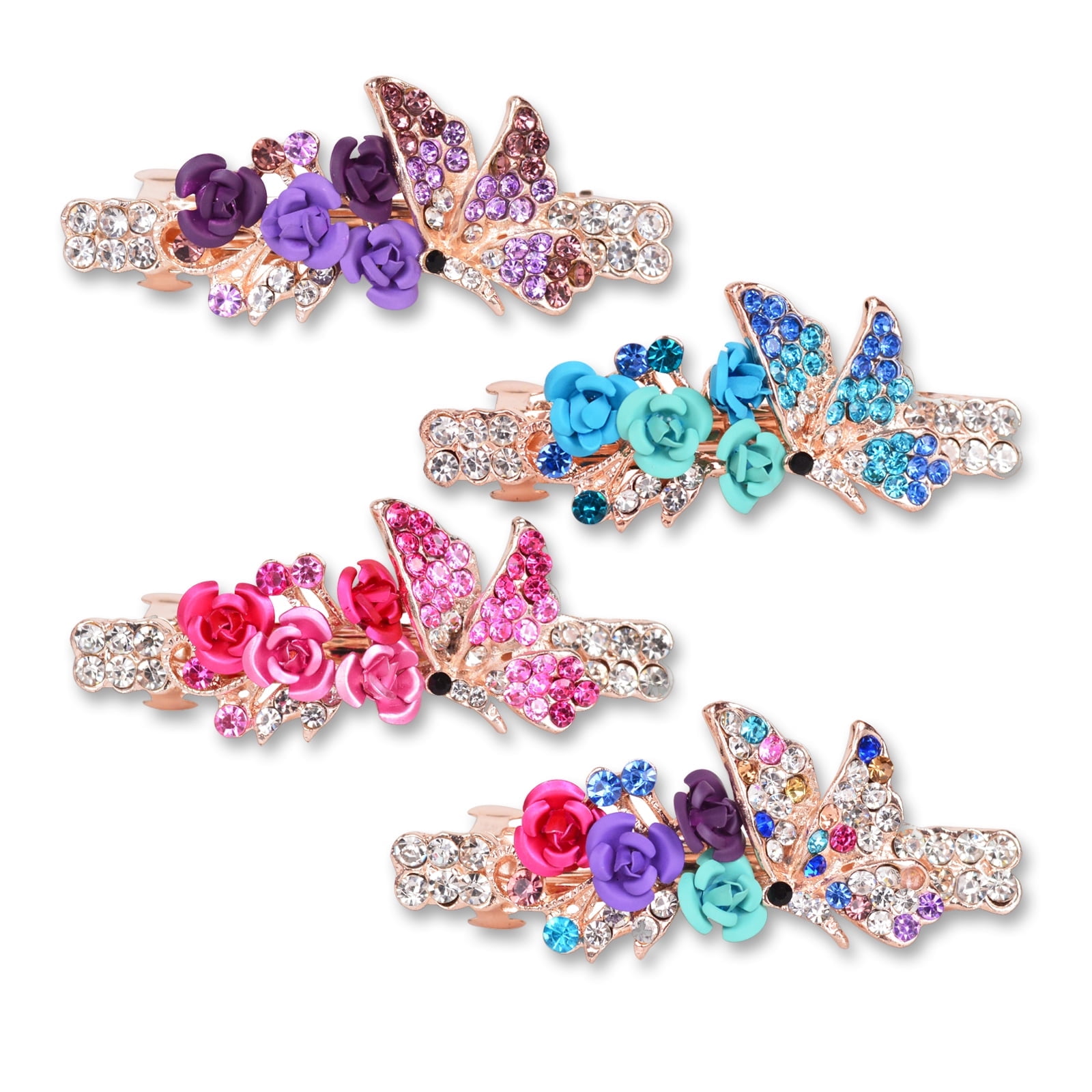 Sankuwen 4 Pcs Rhinestone Hair Clips Pearl Hair Barrettes for Women ...