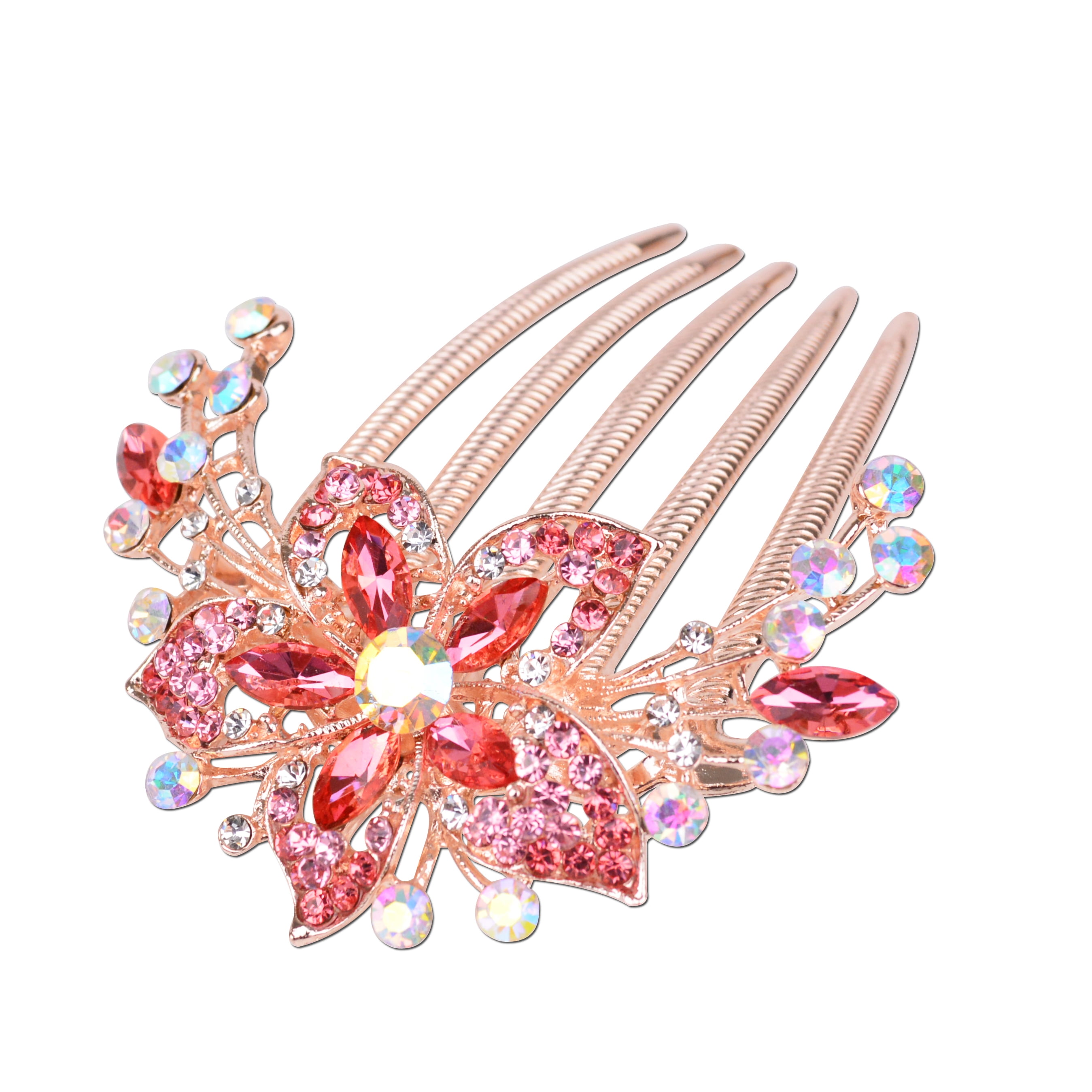 Sankuwen Women Rhinestone Inlaid Flower Hair Comb Hairpin Barrette ...