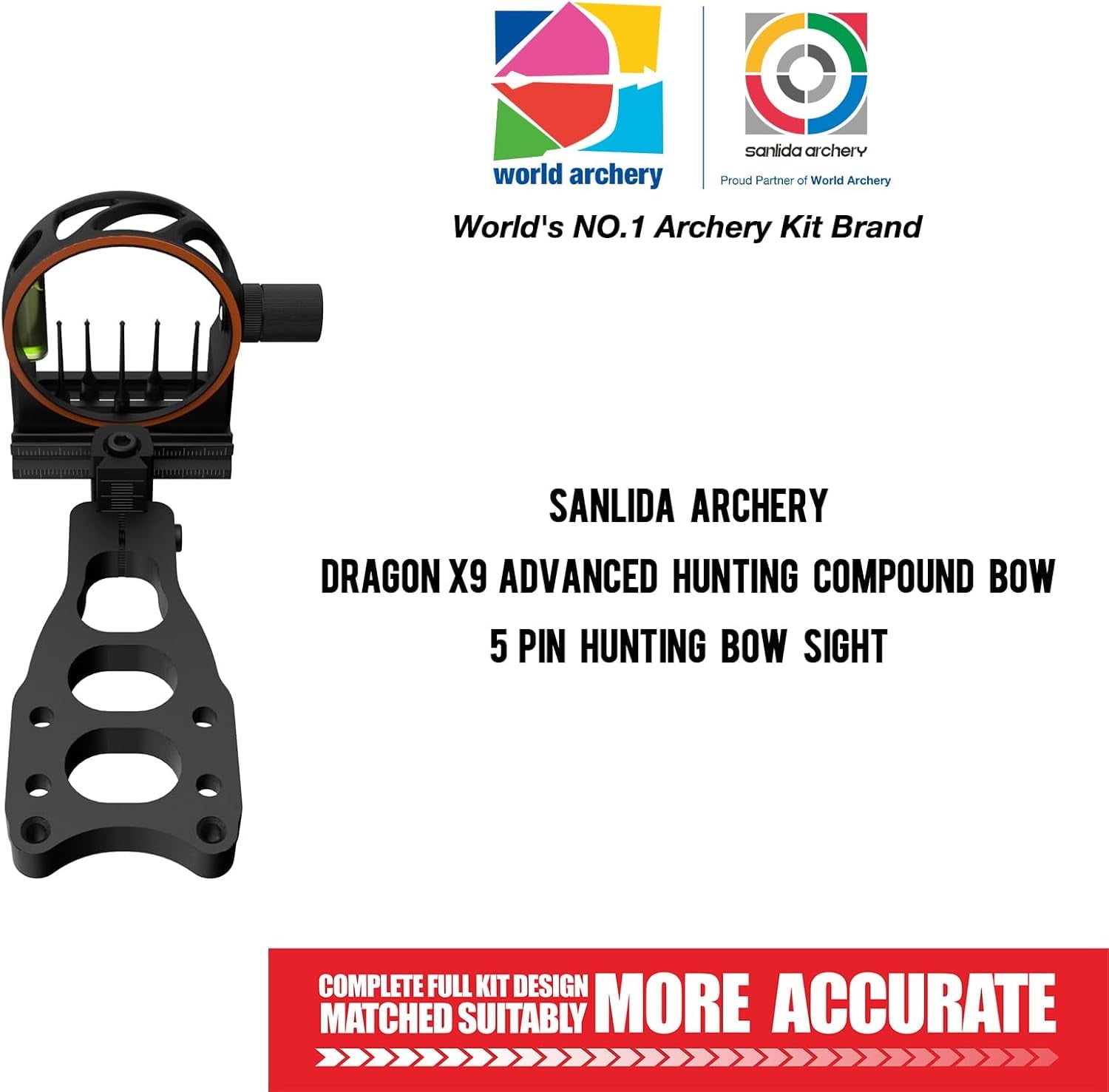 Sanlida 5 Pin Archery Bow Sight with Light Dragon X9, Bubble Level and ...