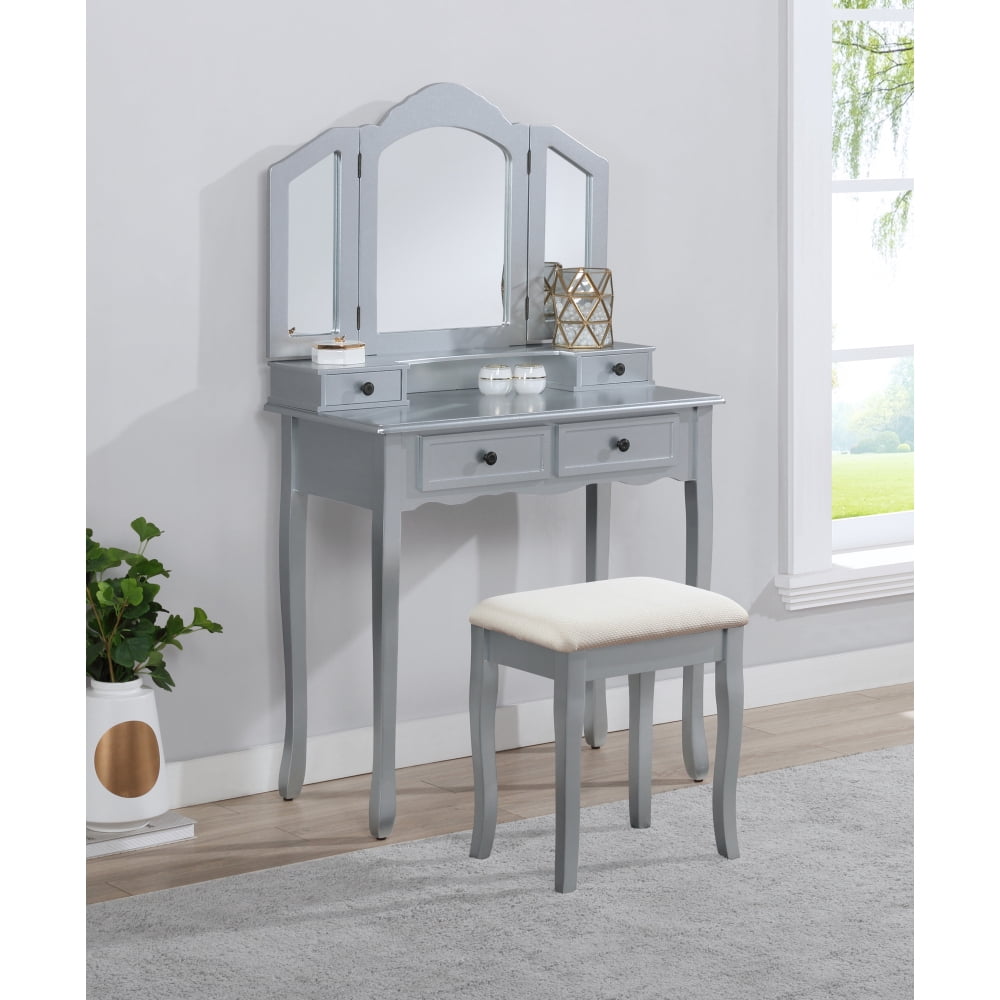 Sanlo Rose Gold Vanity Set with Stool | Wooden Makeup Table - Walmart.com