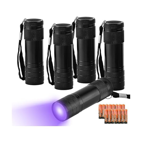 Sanlufa 5 Pcs UV Black Light Flashlights Bulk, 9 Led 395-400nm Mini Blacklight Handheld Portable ...