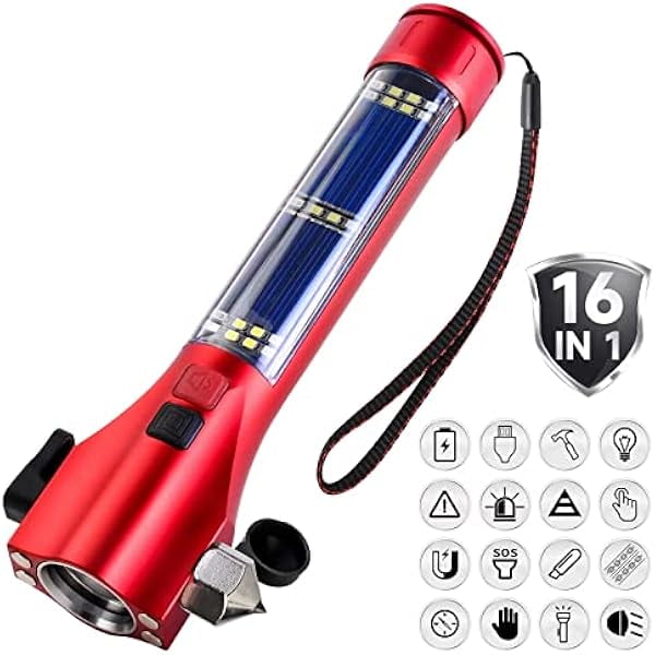 Sanlufa Car Flashlights for Emergencies, Window Breaker Seatbelt Cutter Multifunction Solar ...