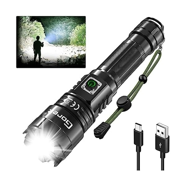 Sanlufa Flashlights High Lumens Rechargeable, 2000 Lumen XHP70.2 LED Flashlight USB Super Bright ...