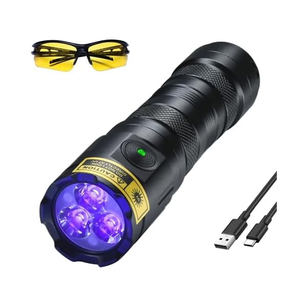 Sanlufa UV Flashlight 395nm Black Light, 3 LEDs 20W Powerful Ultraviolet Flashlights ...