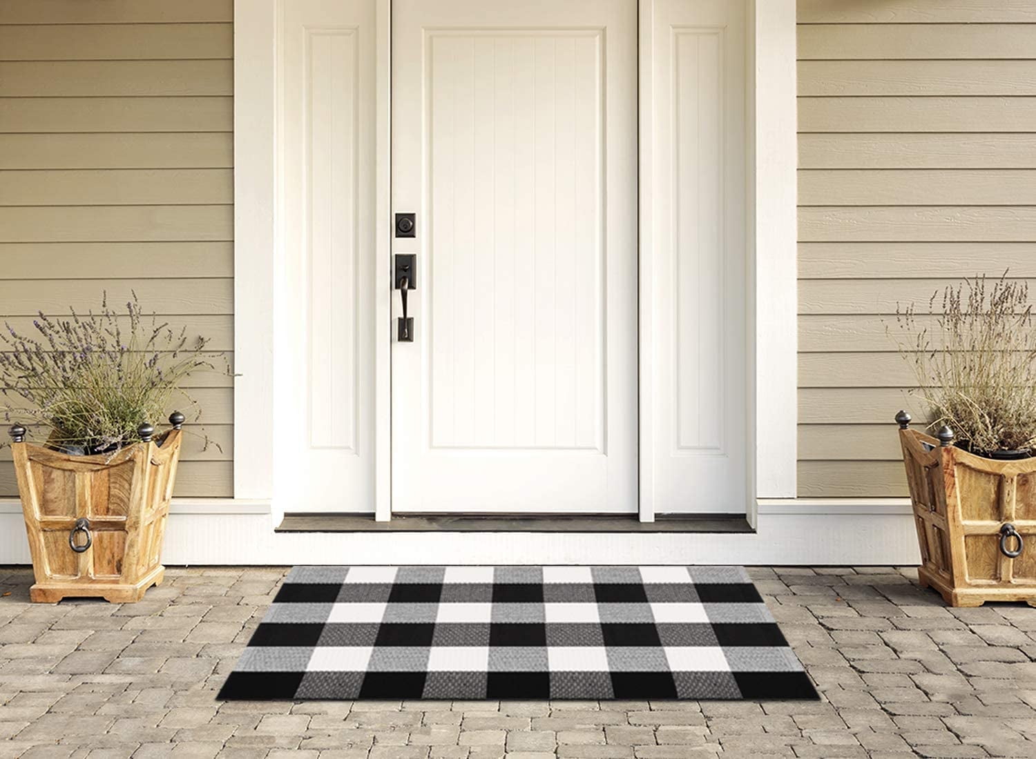 Sanmadrola 24''x36'' Cotton Buffalo Plaid Rug, Black/White, Hand-Woven ...