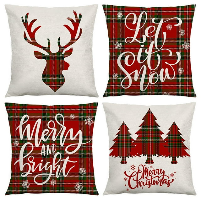Sanmadrola 4 Pack Christmas Throw Pillow Covers 18x18 for Christmas ...