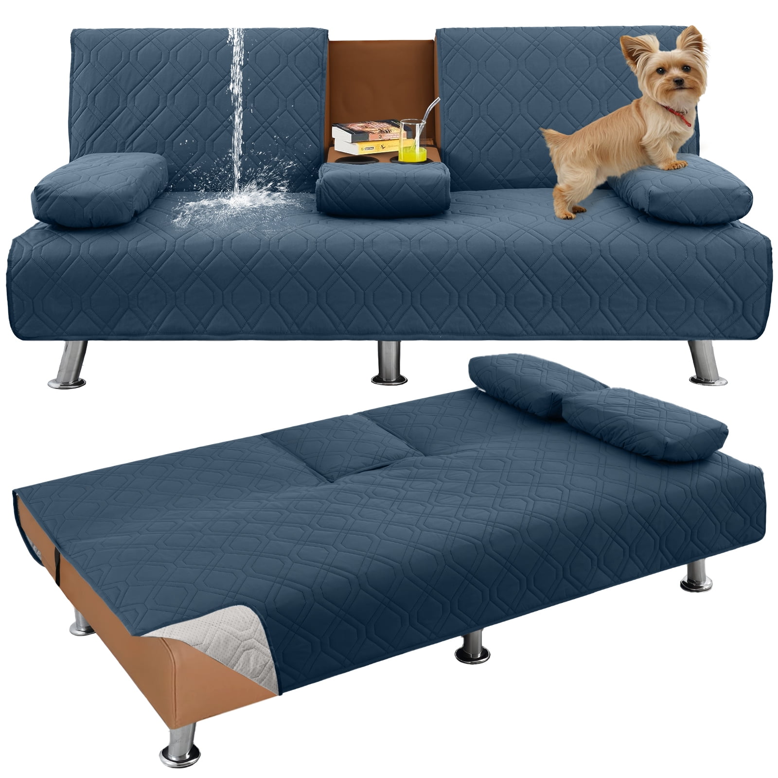 Sanmadrola 4-Piece Waterproof Futon Couch Cover, Quilted Anti-Slip Sofa ...