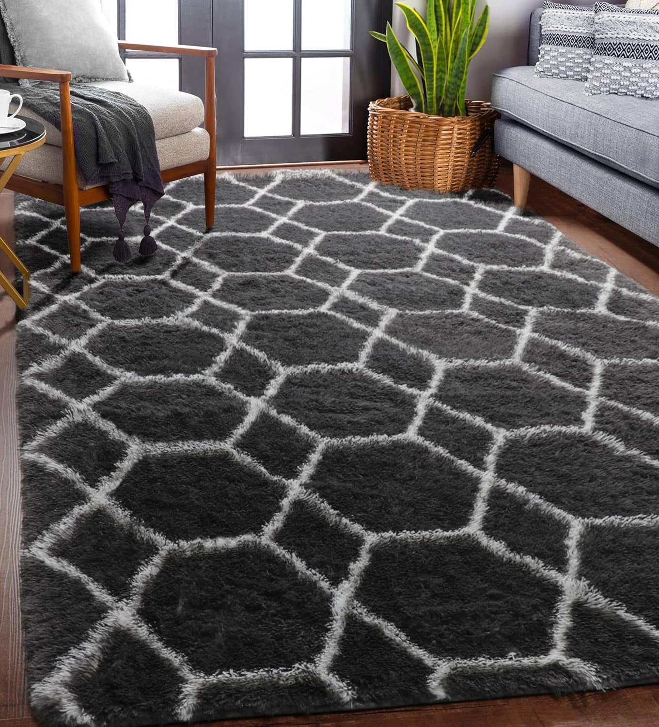 Sanmadrola Area Rug for Bedroom,4'X5.2',Fluffy Shag Rug for Living Room ...