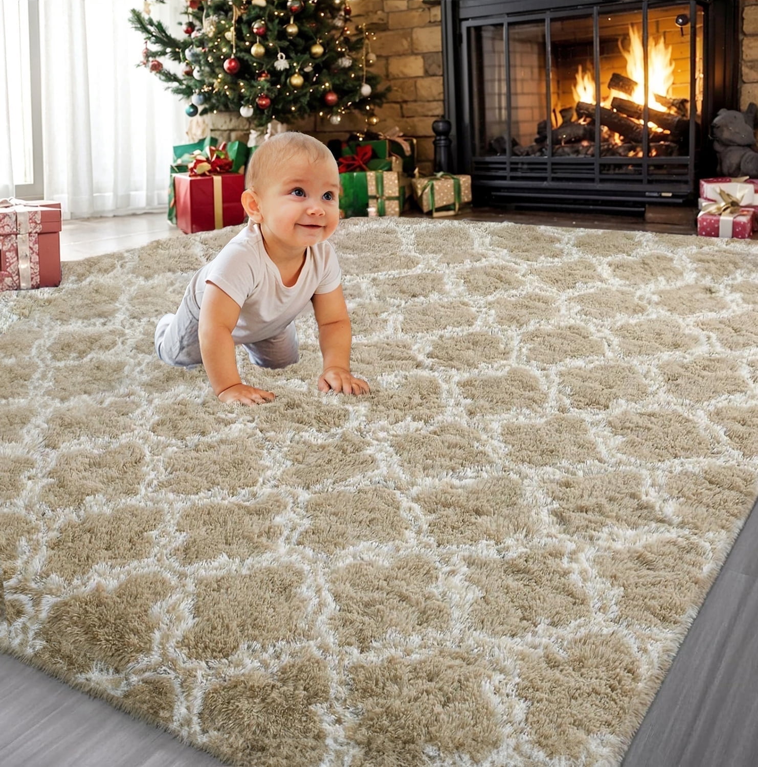 SANMADROLA Fluffy Shag Area Rug for Bedroom, 4'x5.2', Black Rectangle ...