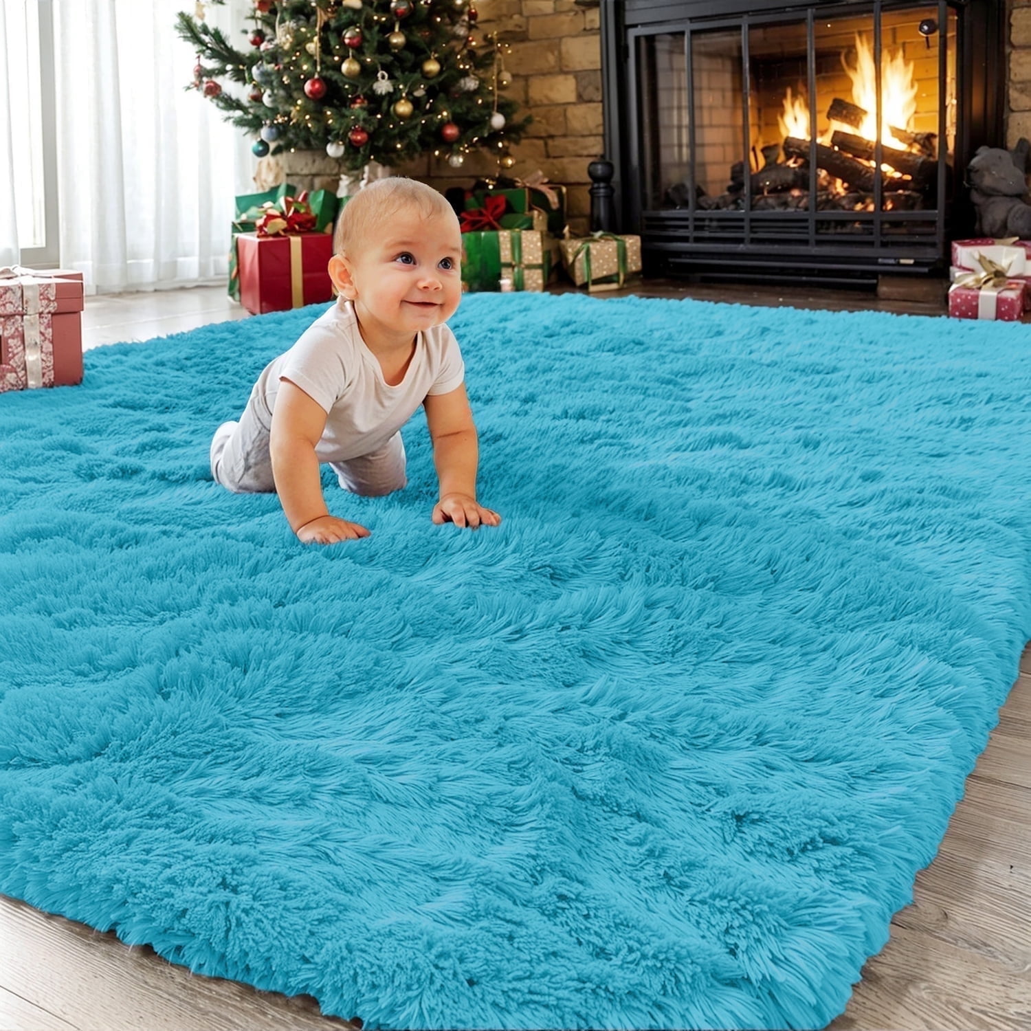 Sanmadrola Area Rugs for Bedroom, Fluffy Tie-Dye Gray Shaggy Soft Area ...