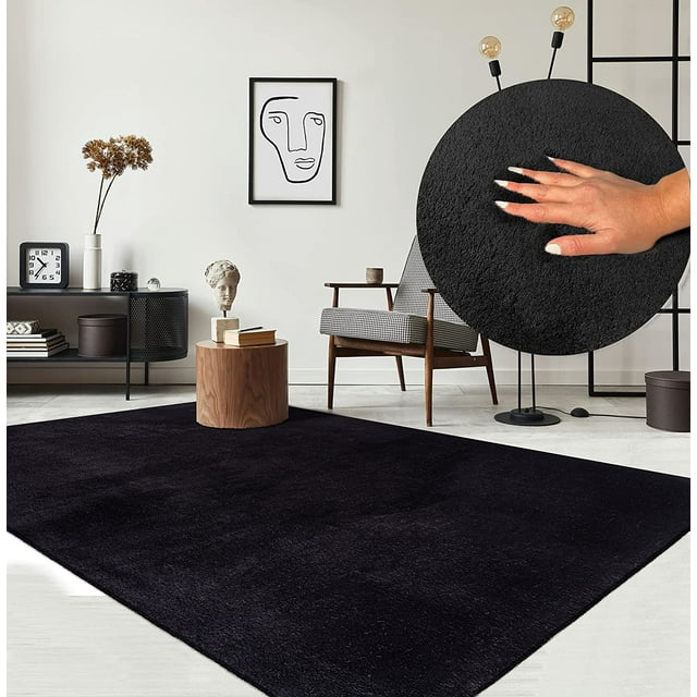 Free Shipping! Sanmadrola Black Rug 3x5 Area Rug Faux Faux Rabbit Fur ...