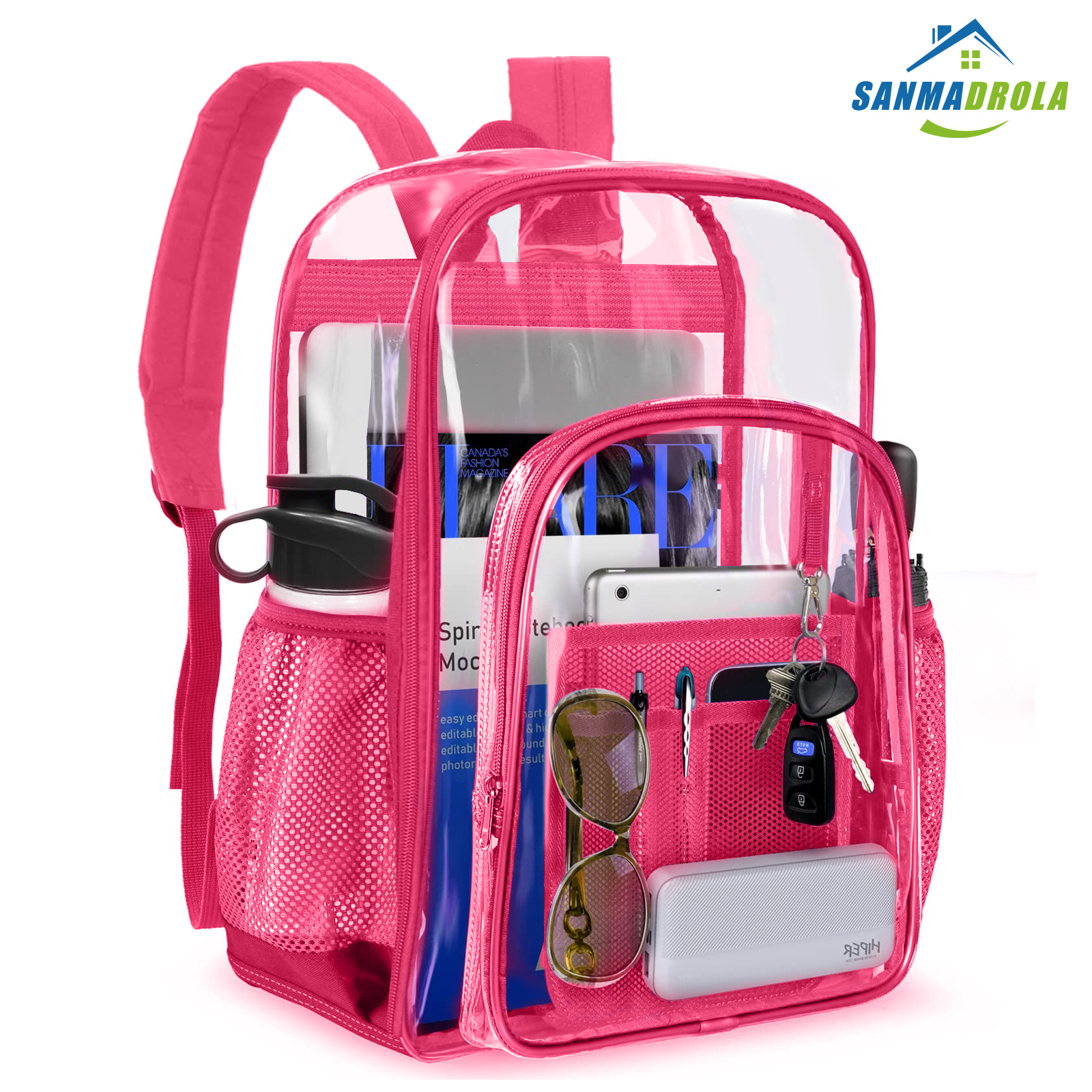 DALIX Clear Backpack for School Transparent Bags Girls Boys Hot Pink 12 ...