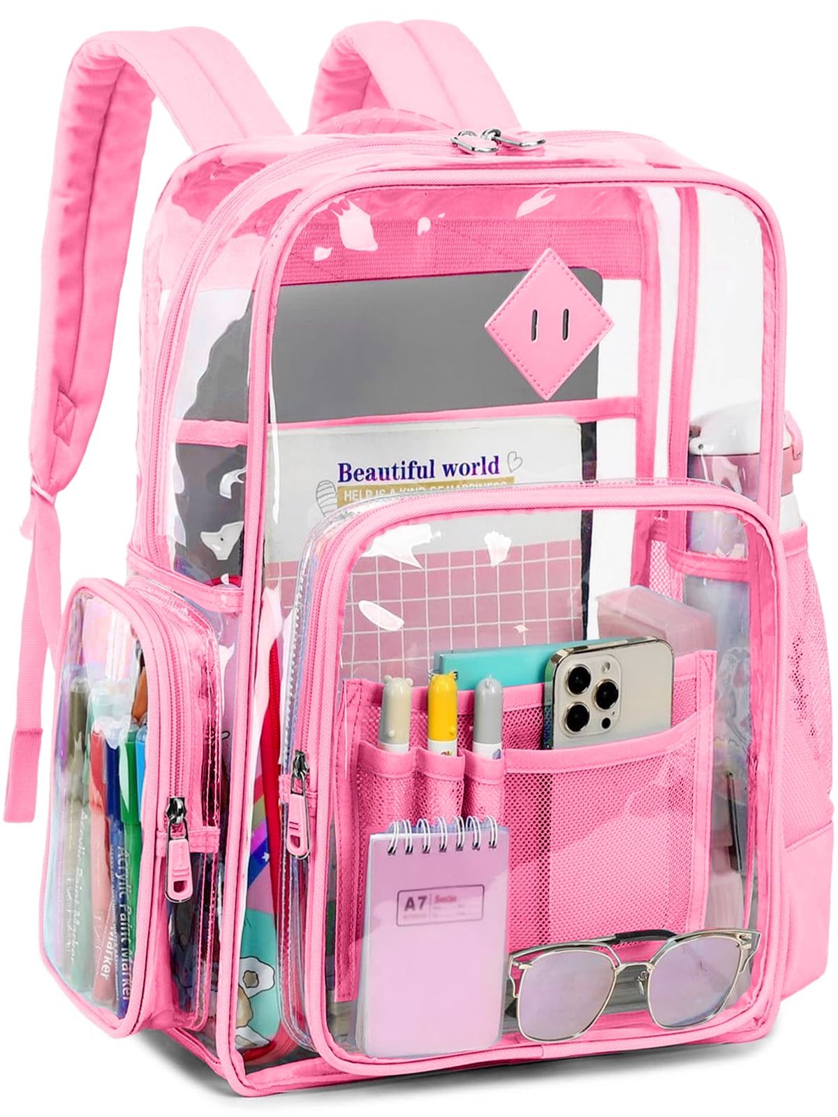 Sanmadrola Clear Backpack Heavy Duty Stadium Approved School Bookbag ...