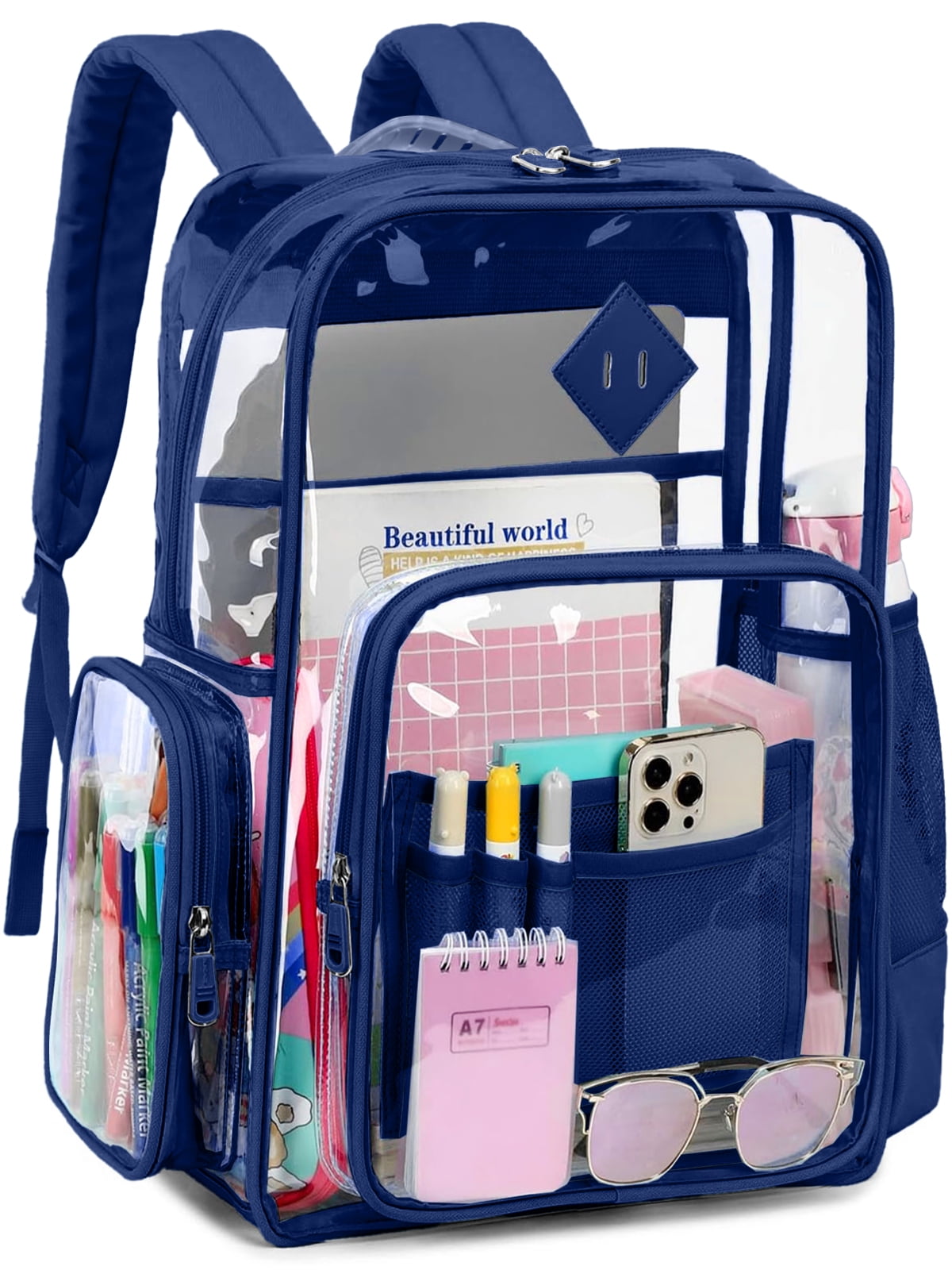 Sanmadrola Clear Backpack Heavy Duty Stadium Approved School Bookbag ...