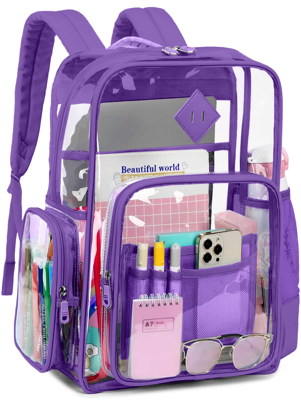 Sanmadrola Clear Backpack Heavy Duty Stadium Approved School Bookbag ...